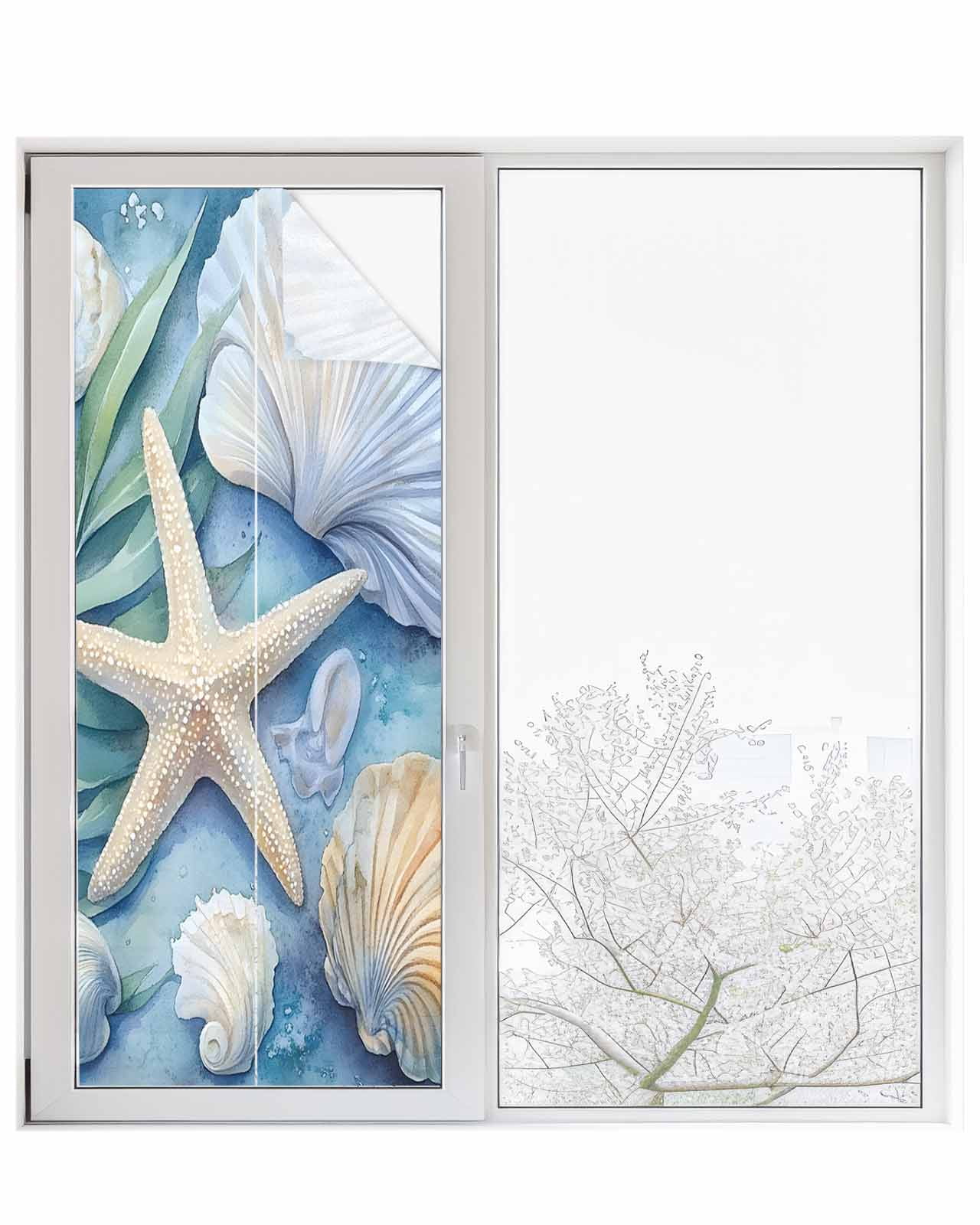 Window Privacy Film Beach Coastal Stained Glass Window Film Decorative ...