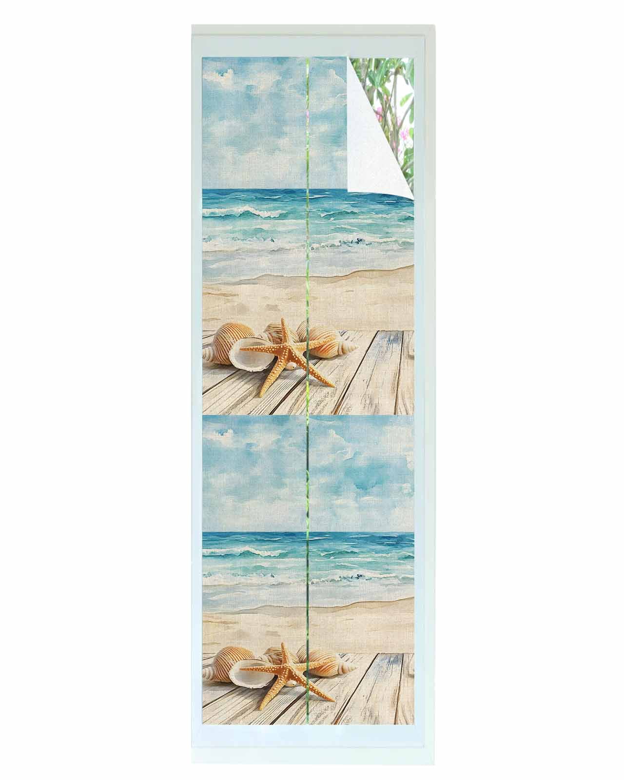 Window Privacy Film Beach Coastal Stained Glass Window Film Decorative ...