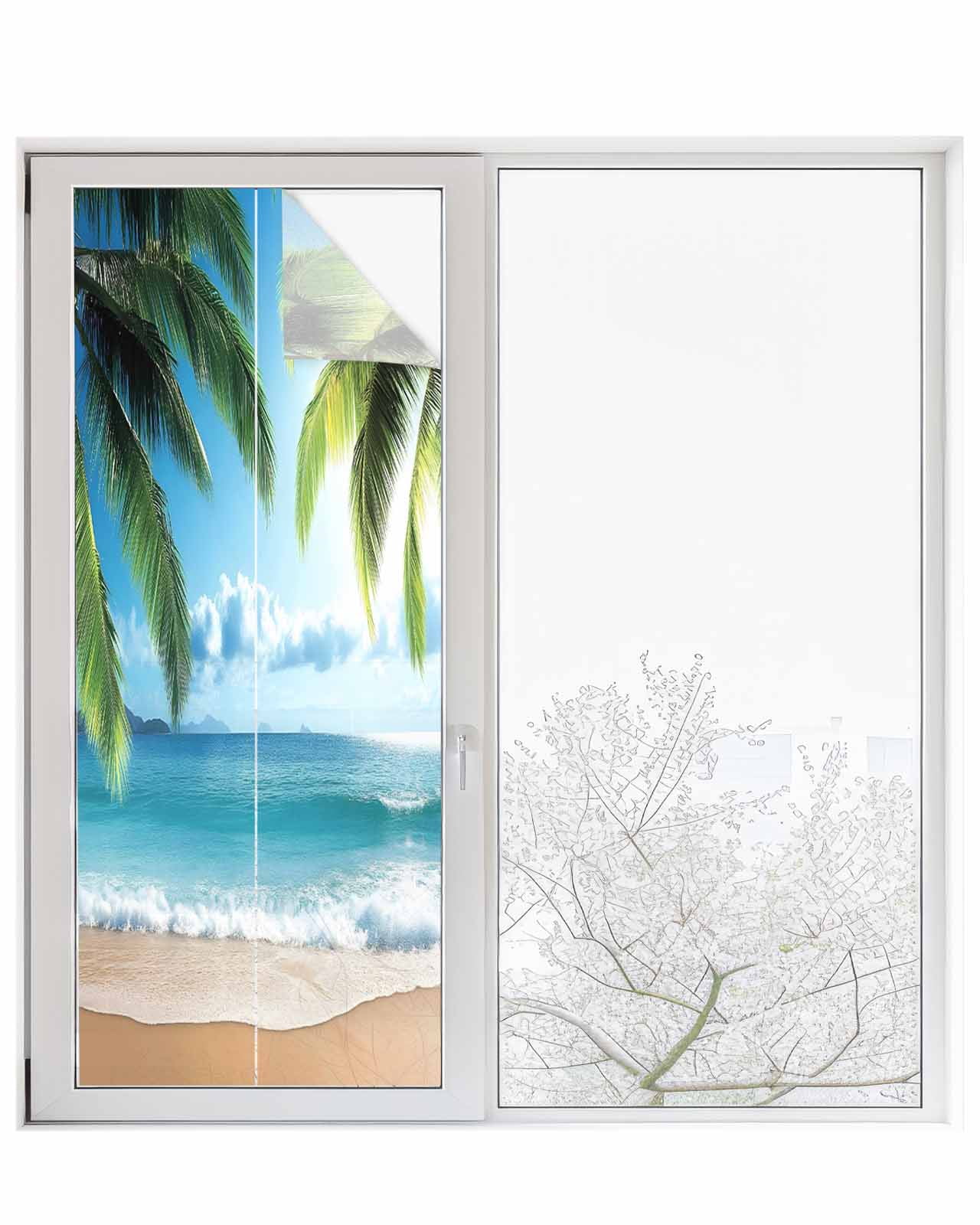 Window Privacy Film Beach Ocean Stained Glass Window Film Decorative ...