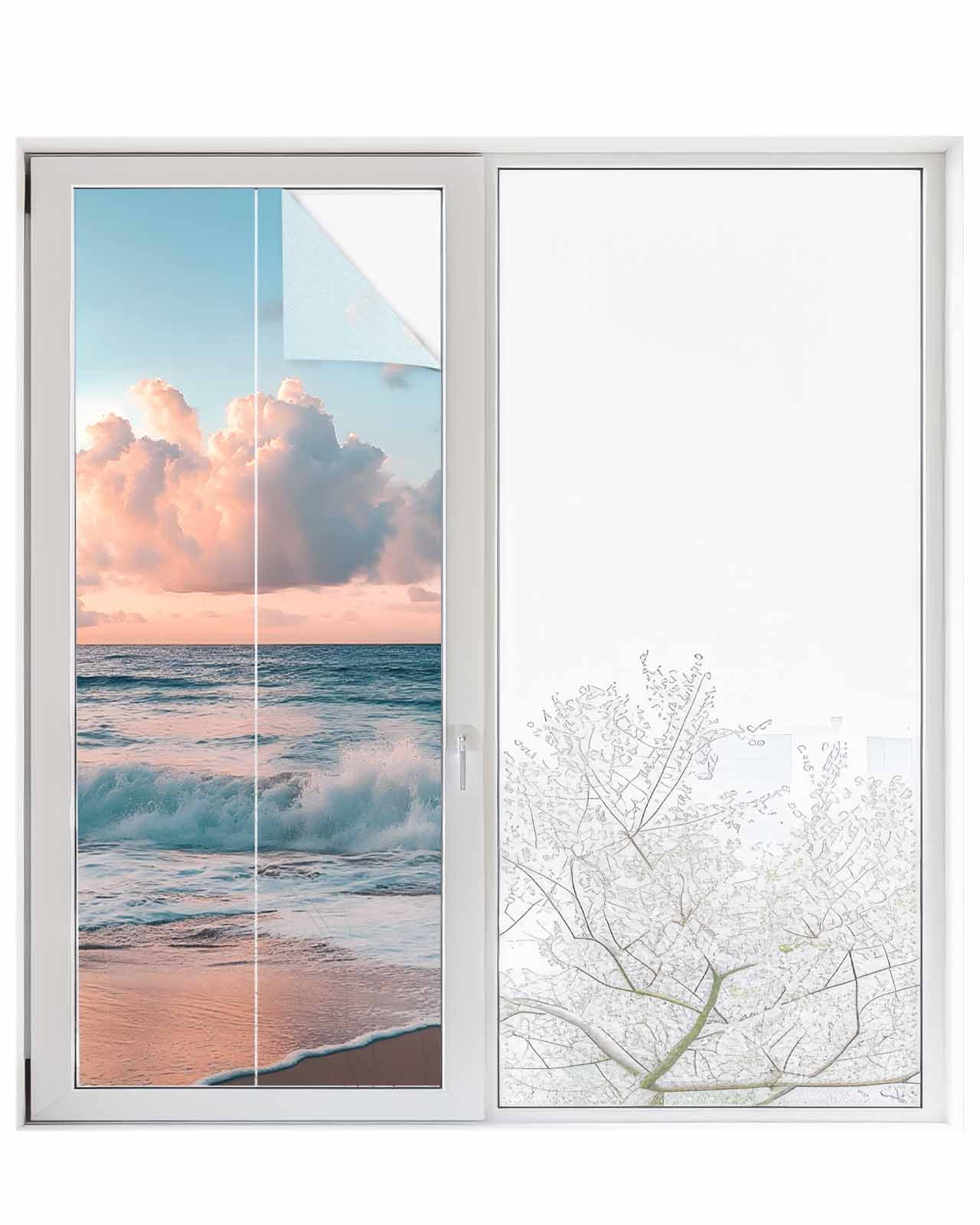 Window Privacy Film Beach Ocean Stained Glass Window Film Decorative ...