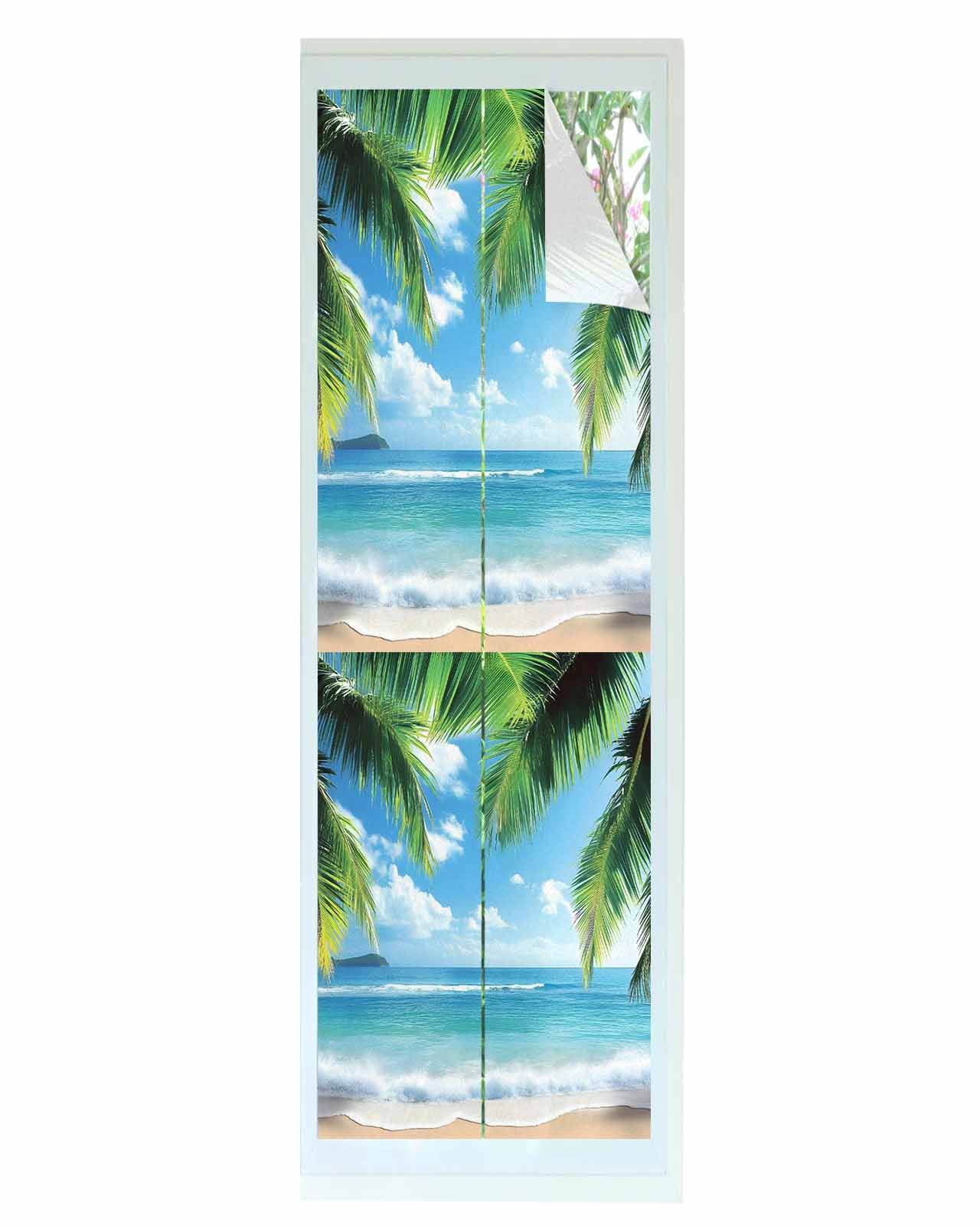 Window Privacy Film Beach Ocean Waves Stained Glass Window Film ...