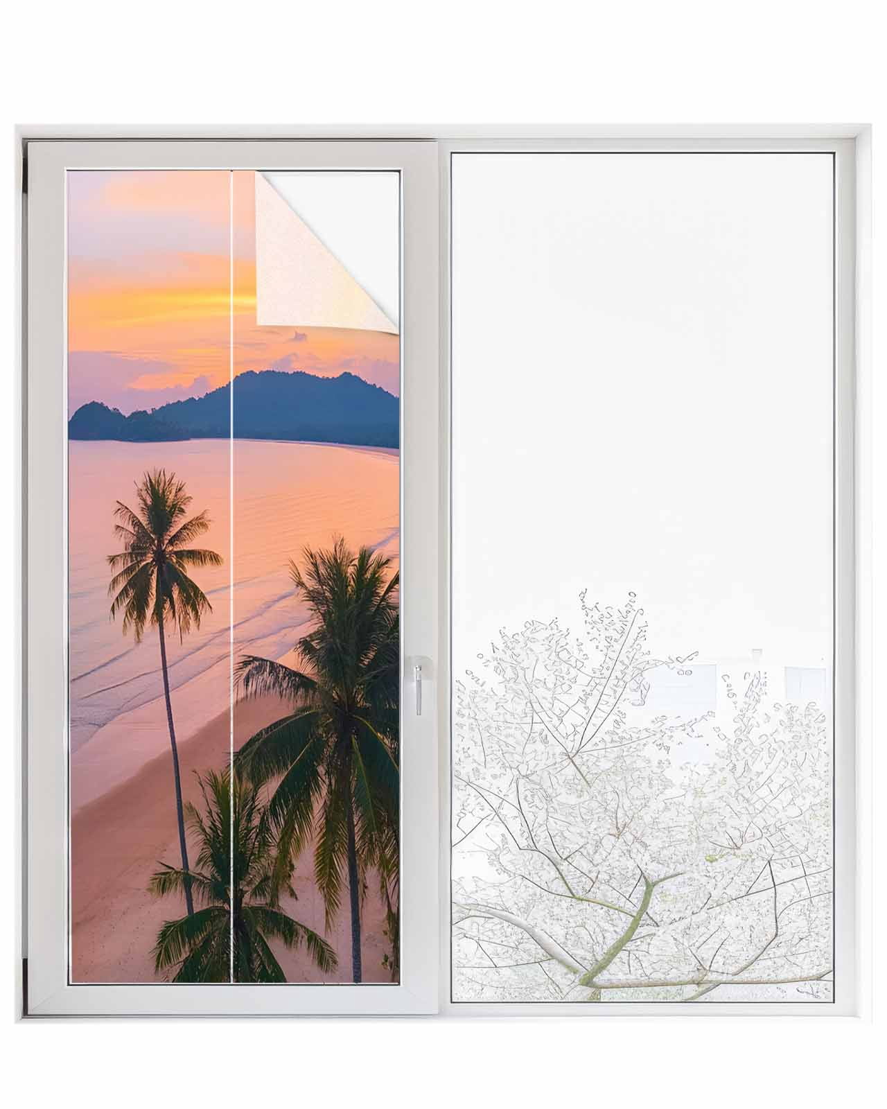 Window Privacy Film Beach Stained Glass Window Film Decorative Sun ...