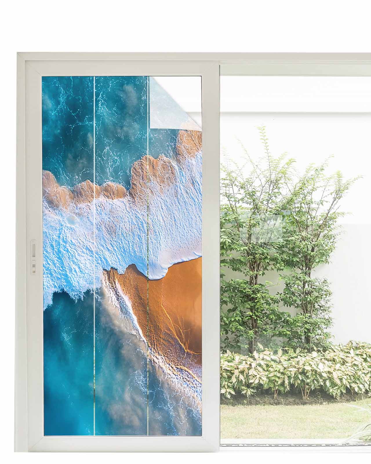 Window Privacy Film Beach Waves Stained Glass Window Film Decorative ...