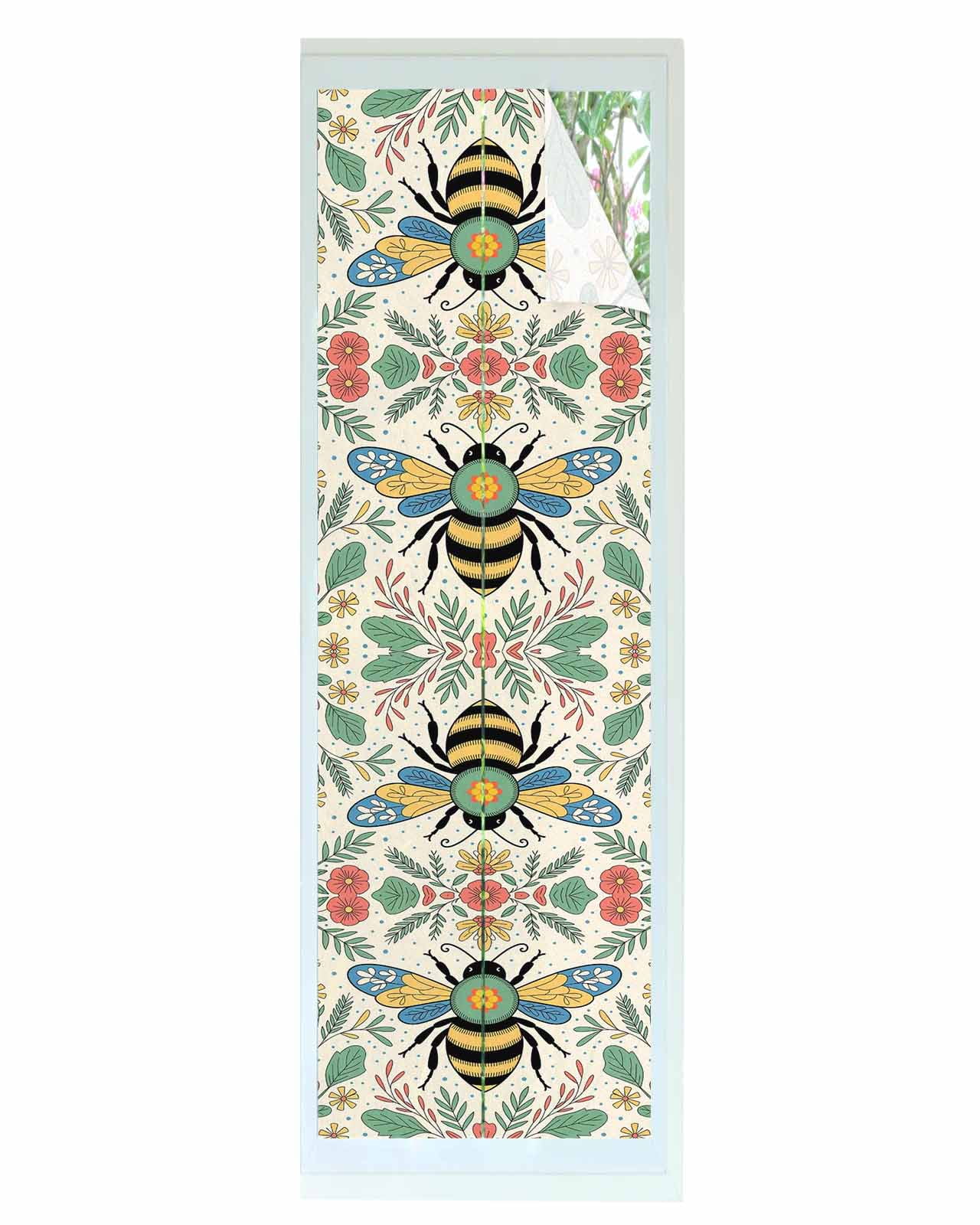 Window Privacy Film Bee Flowers Stained Glass Window Film Decorative ...