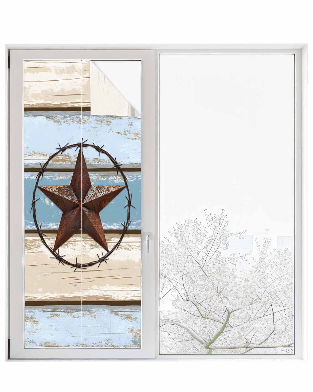 Window Privacy Film Beige Blue Star Stained Glass Window Film ...