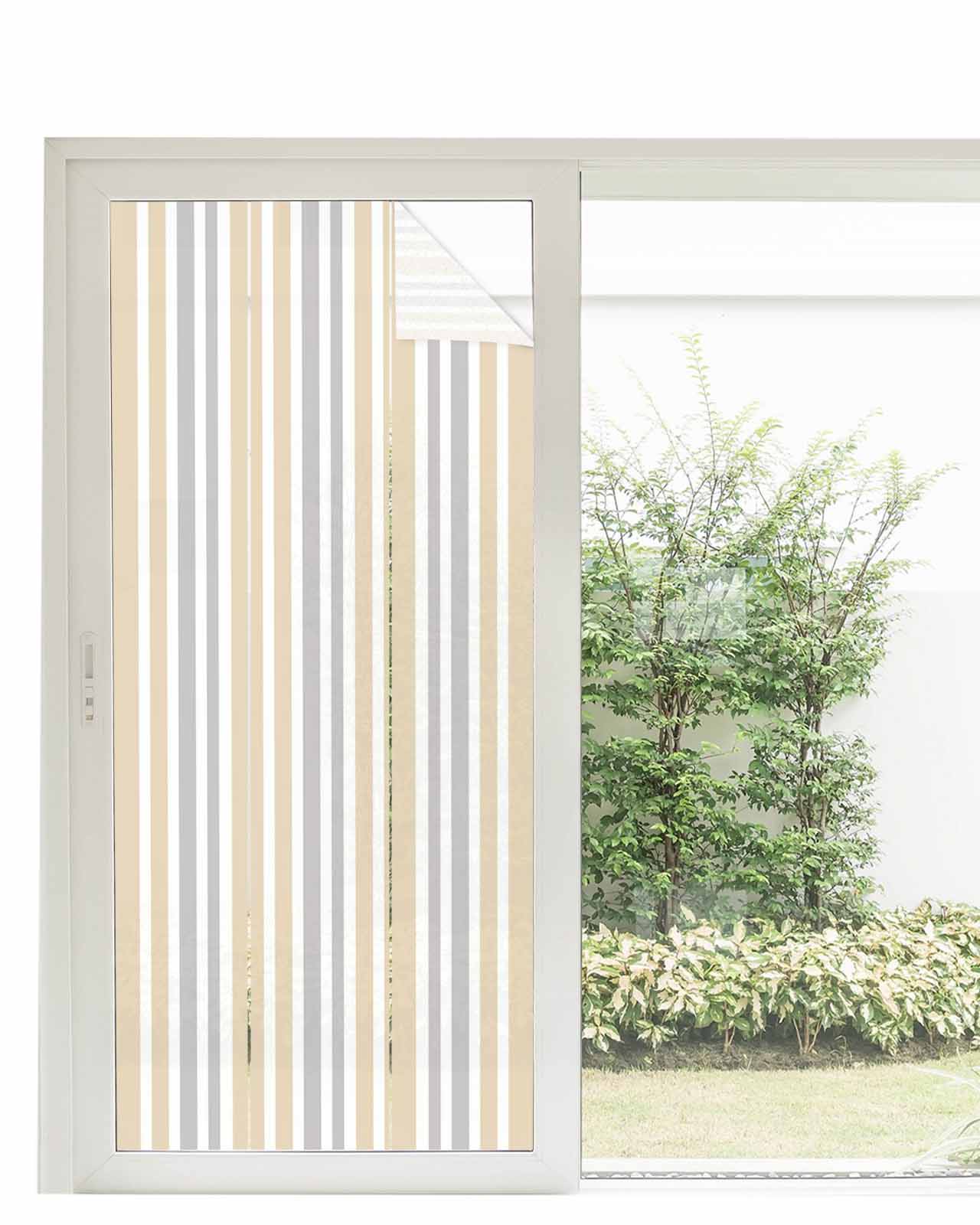 Window Privacy Film Beige Grey Stripe Stained Glass Window Film ...
