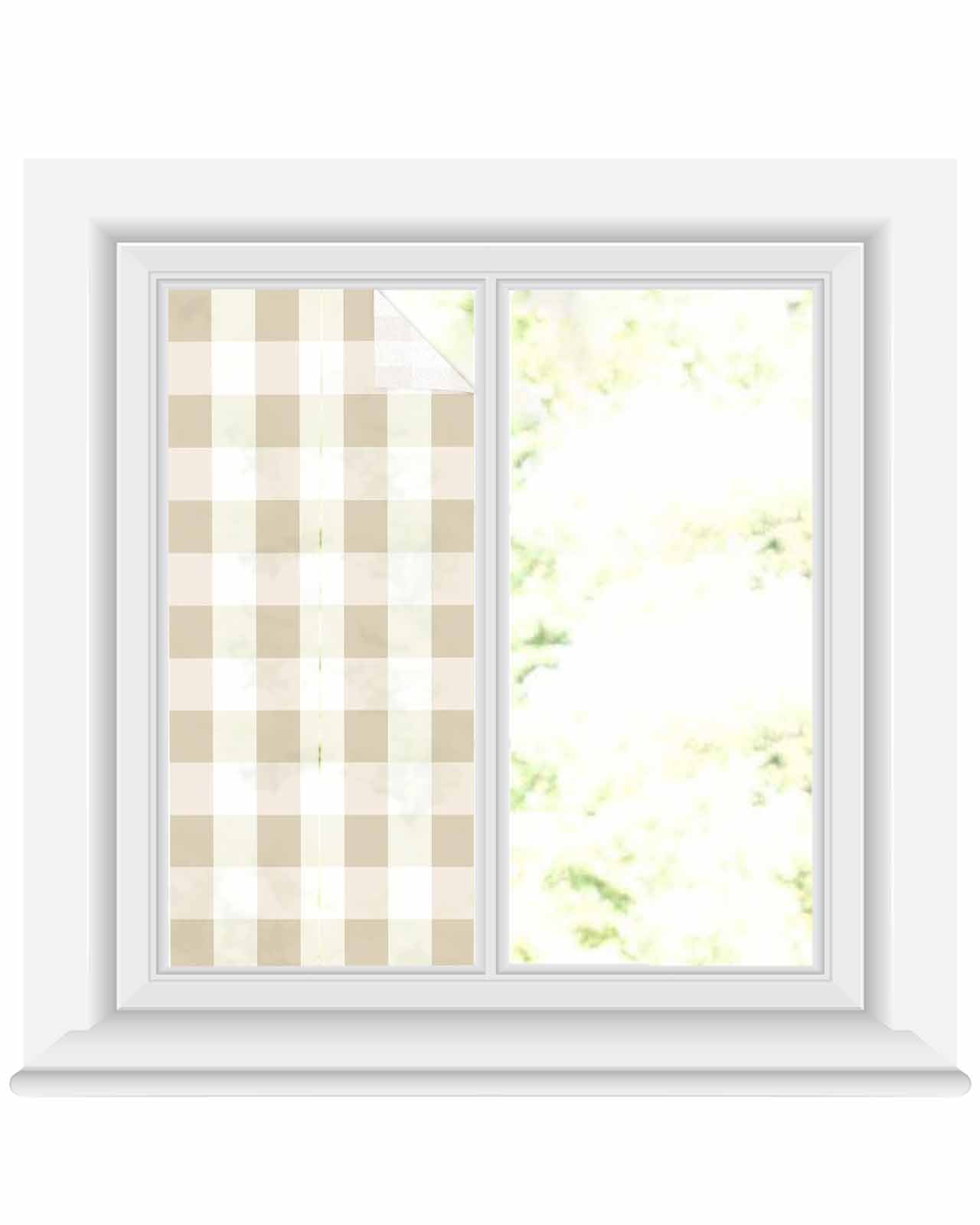 Window Privacy Film Beige Plaid Stained Glass Window Film Decorative ...