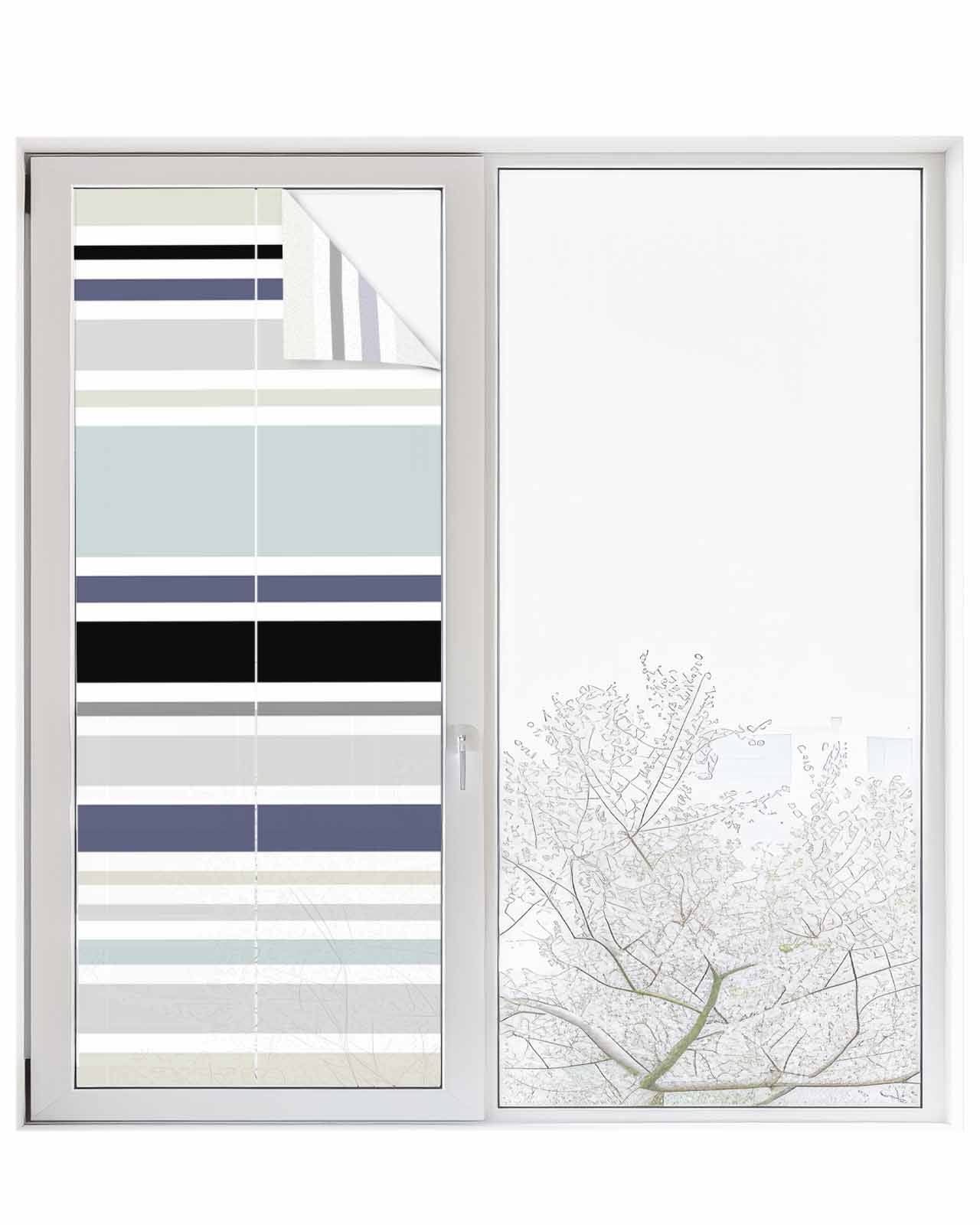 Window Privacy Film, Black Blue Aqua Striped UV Sun Blocking Window ...