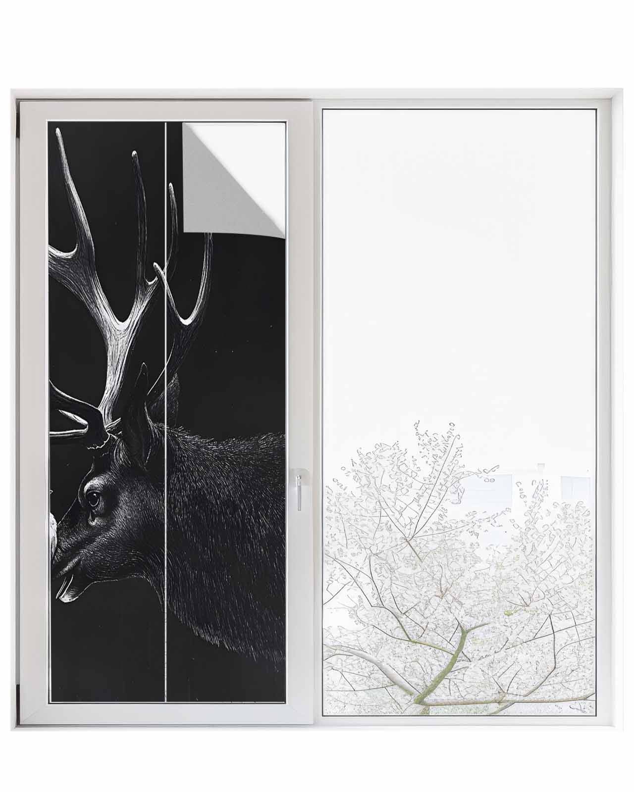 Window Privacy Film Black Deer Bird Stained Glass Window Film ...
