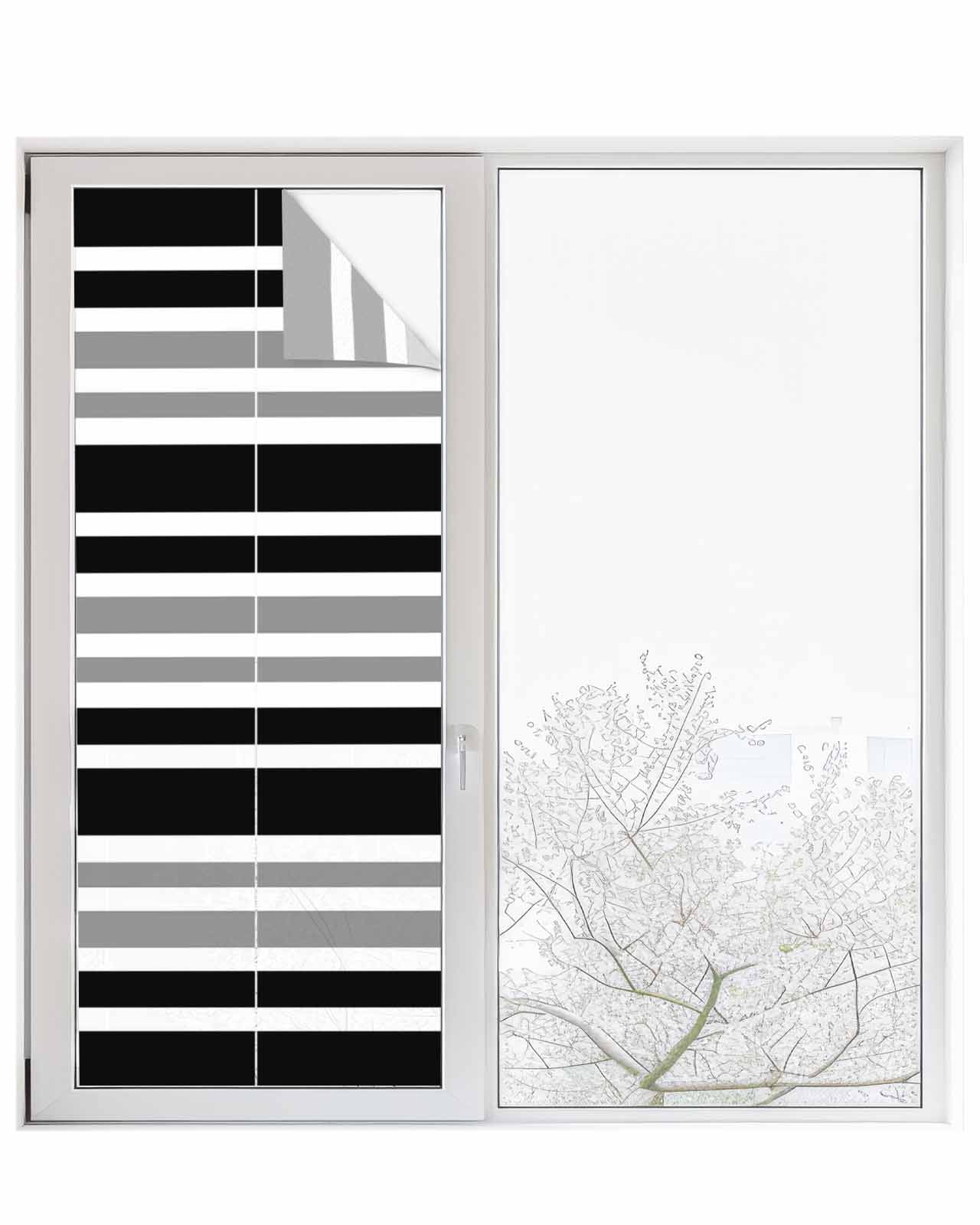 Window Privacy Film Black Gray Striped Stained Glass Window Film ...