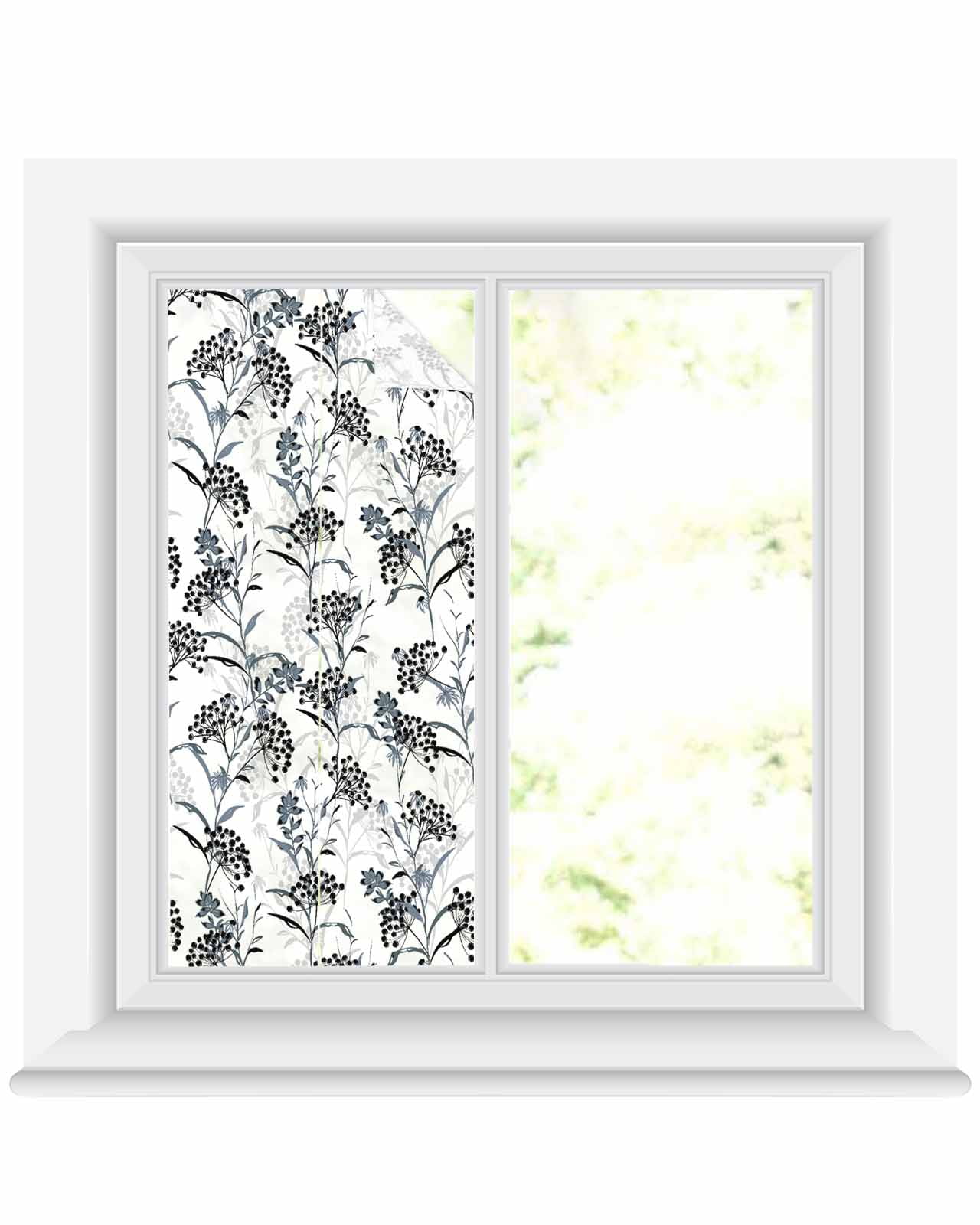 Window Privacy Film, Black Grey Botanical Floral Sun Blocking Window ...