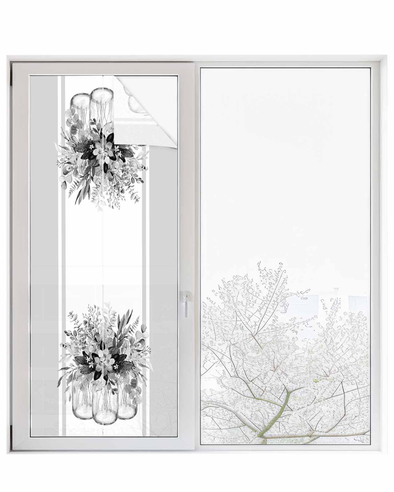 Window Privacy Film,Black Grey Eucalyptus Leaves Sun Blocking Window ...