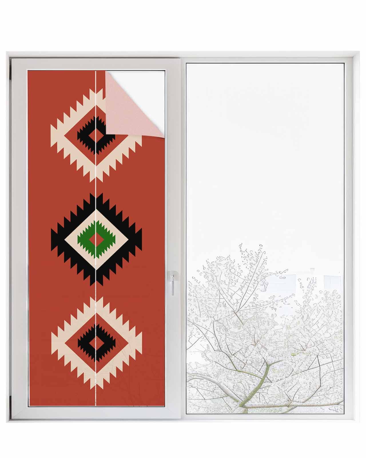 Window Privacy Film, Black Red Boho Aztec UV Sun Blocking Window Tint ...