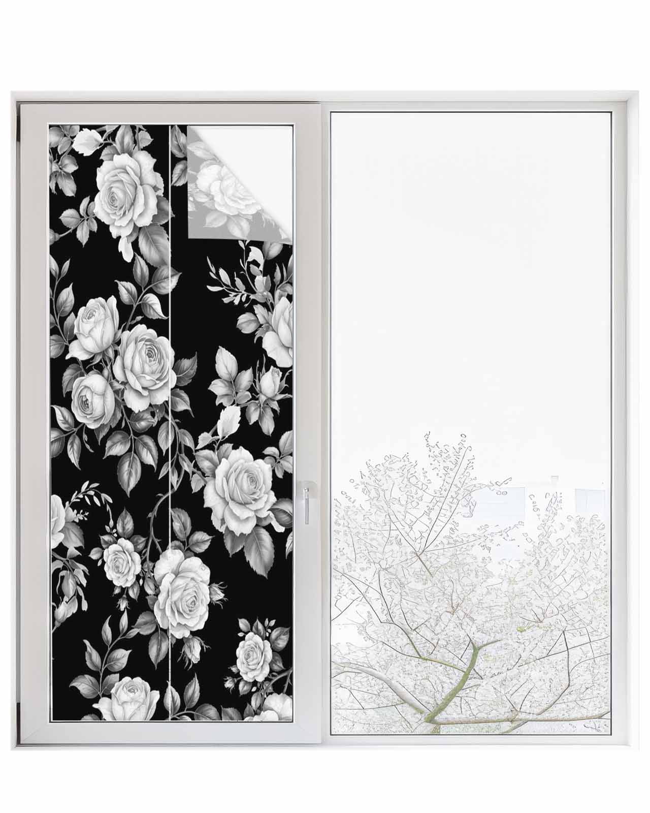 Window Privacy Film Black Rose Stained Glass Window Film Decorative Sun ...