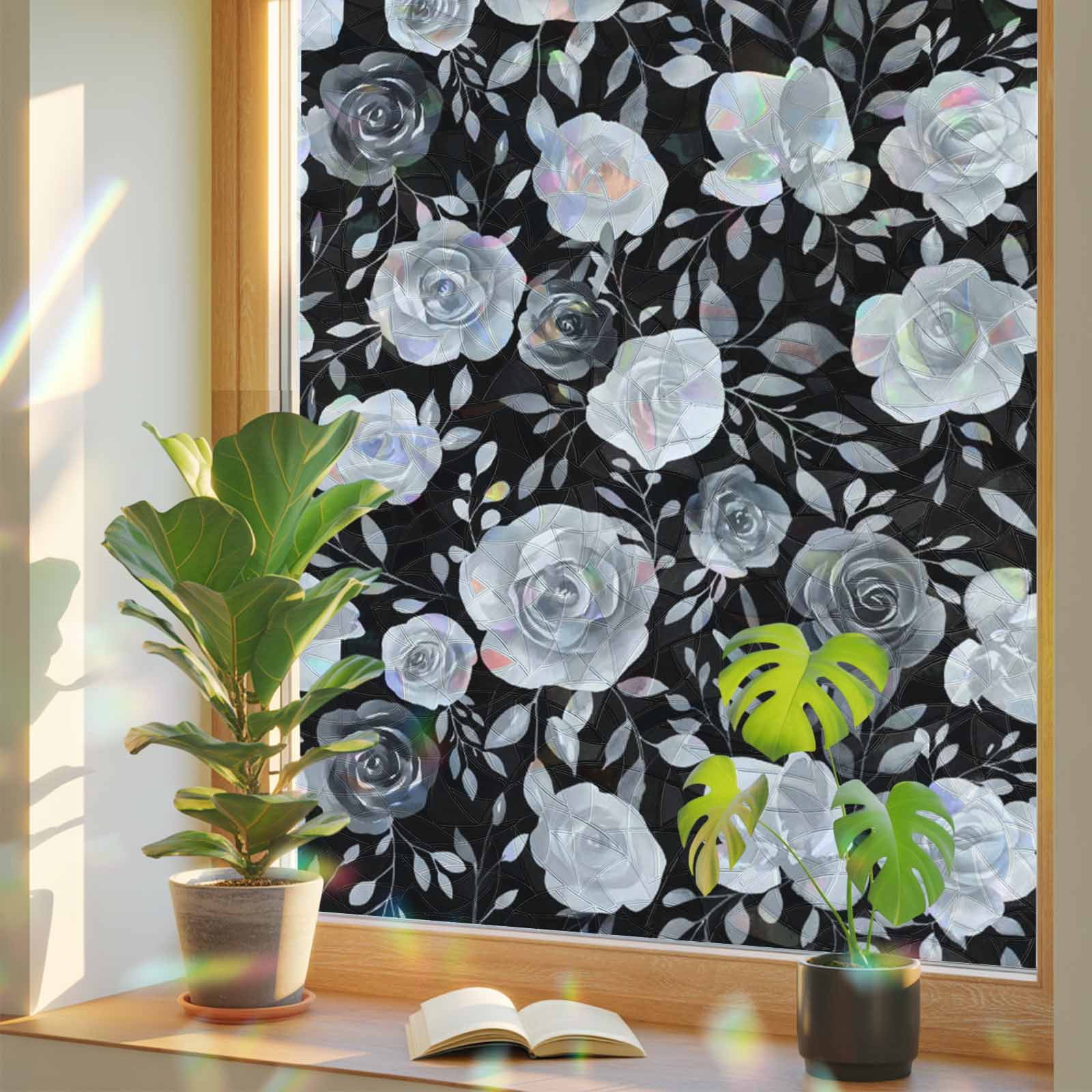 Window Privacy Film Black Rose Stained Glass Window Film Vintage ...