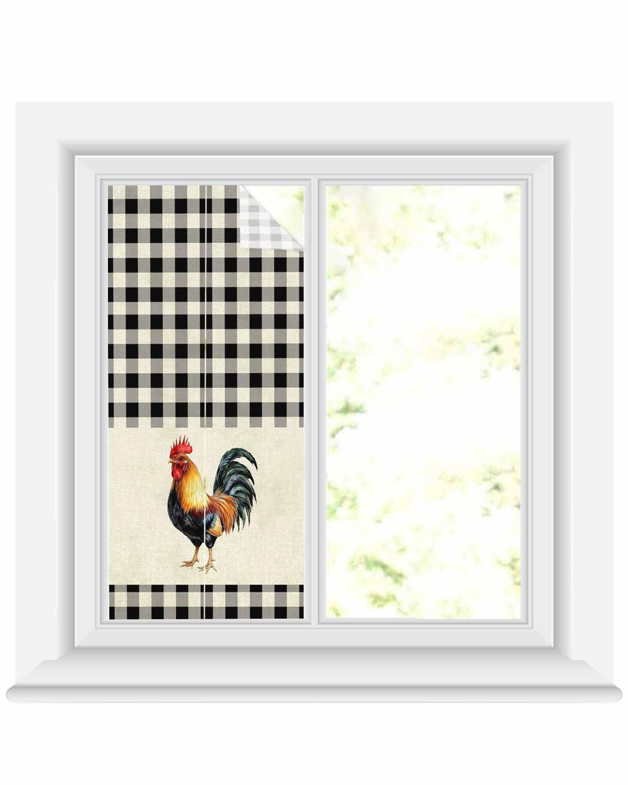 Window Privacy Film Black White Plaid Rooster Stained Glass Window Film ...