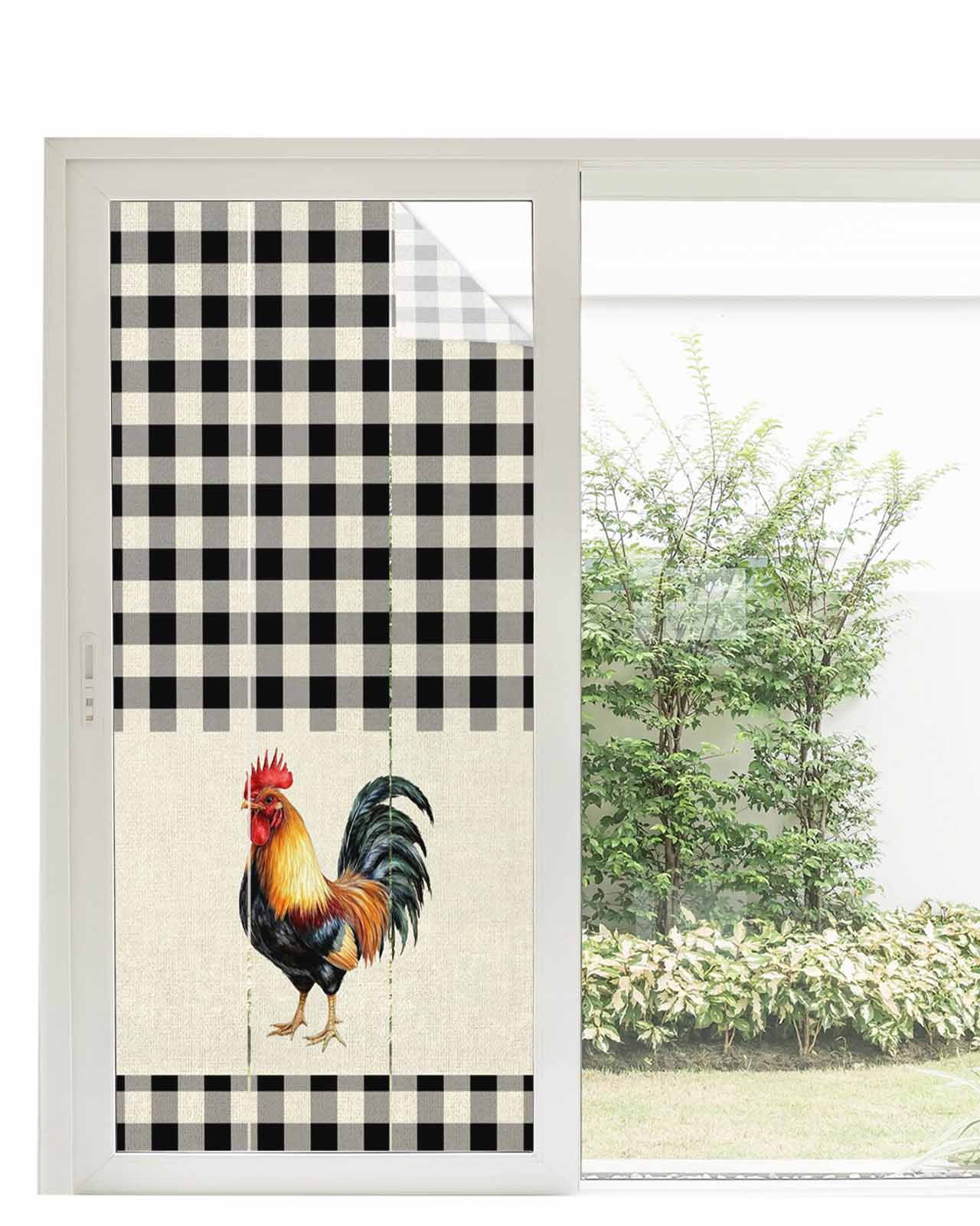 Window Privacy Film Black White Plaid Rooster Stained Glass Window Film ...