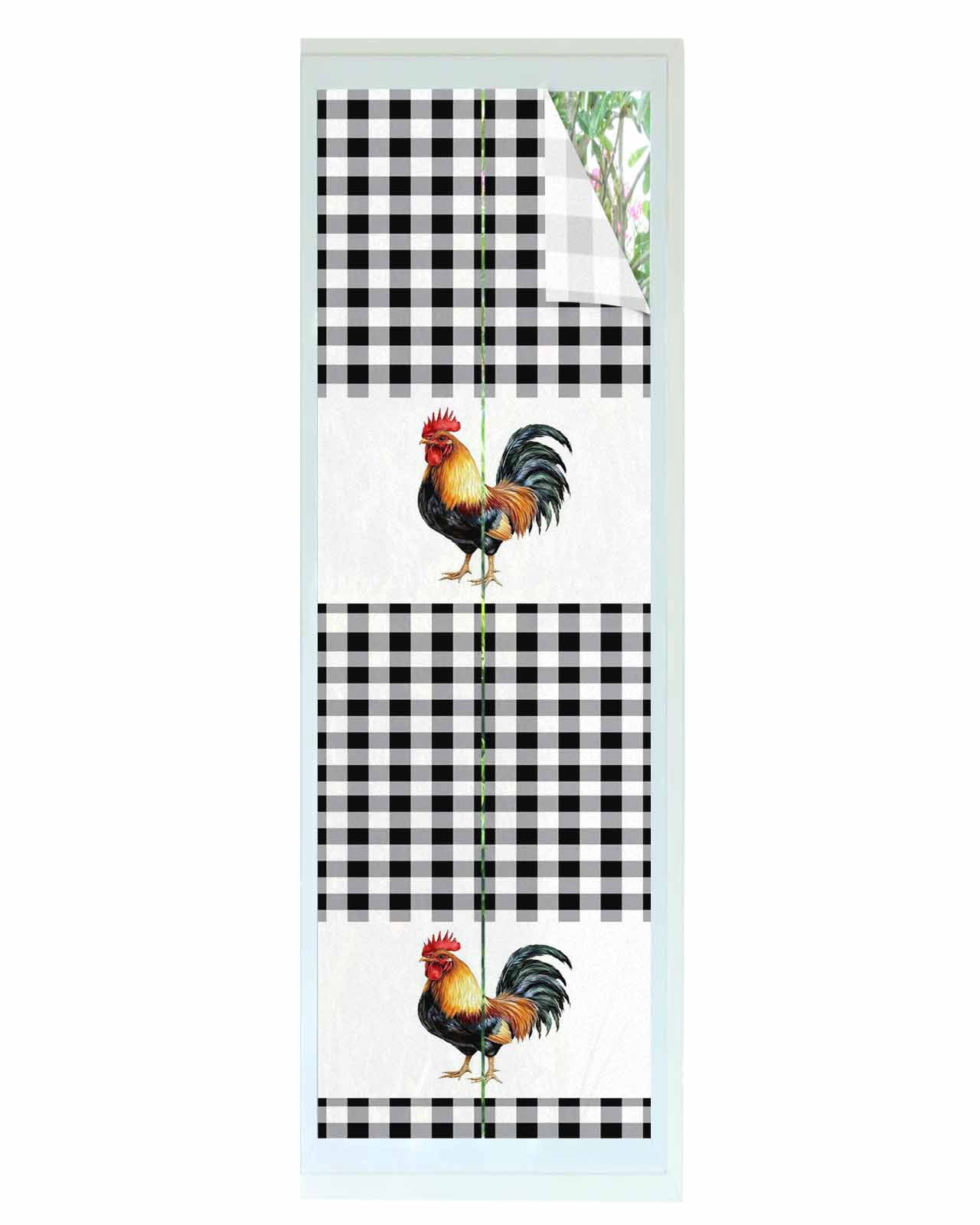 Window Privacy Film Black White Plaid Rooster Stained Glass Window Film ...
