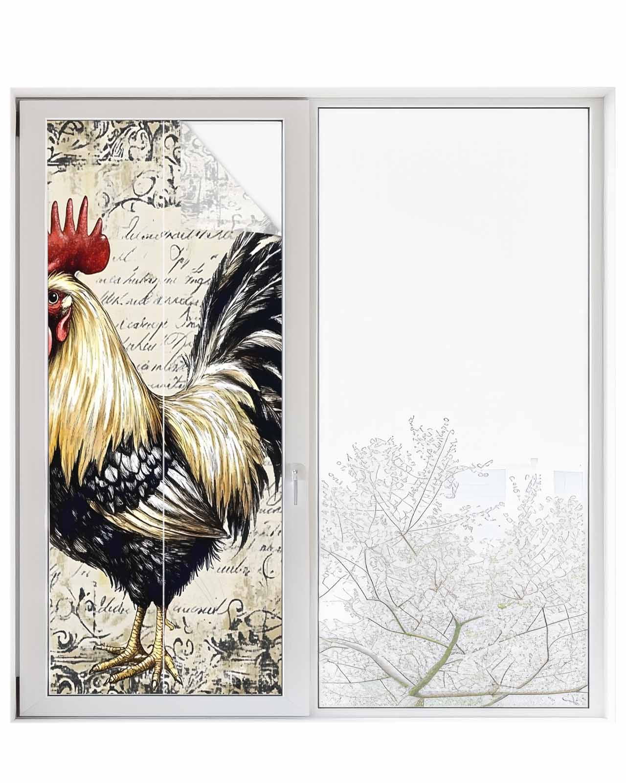 Window Privacy Film Black White Vintage Rooster Stained Glass Window ...