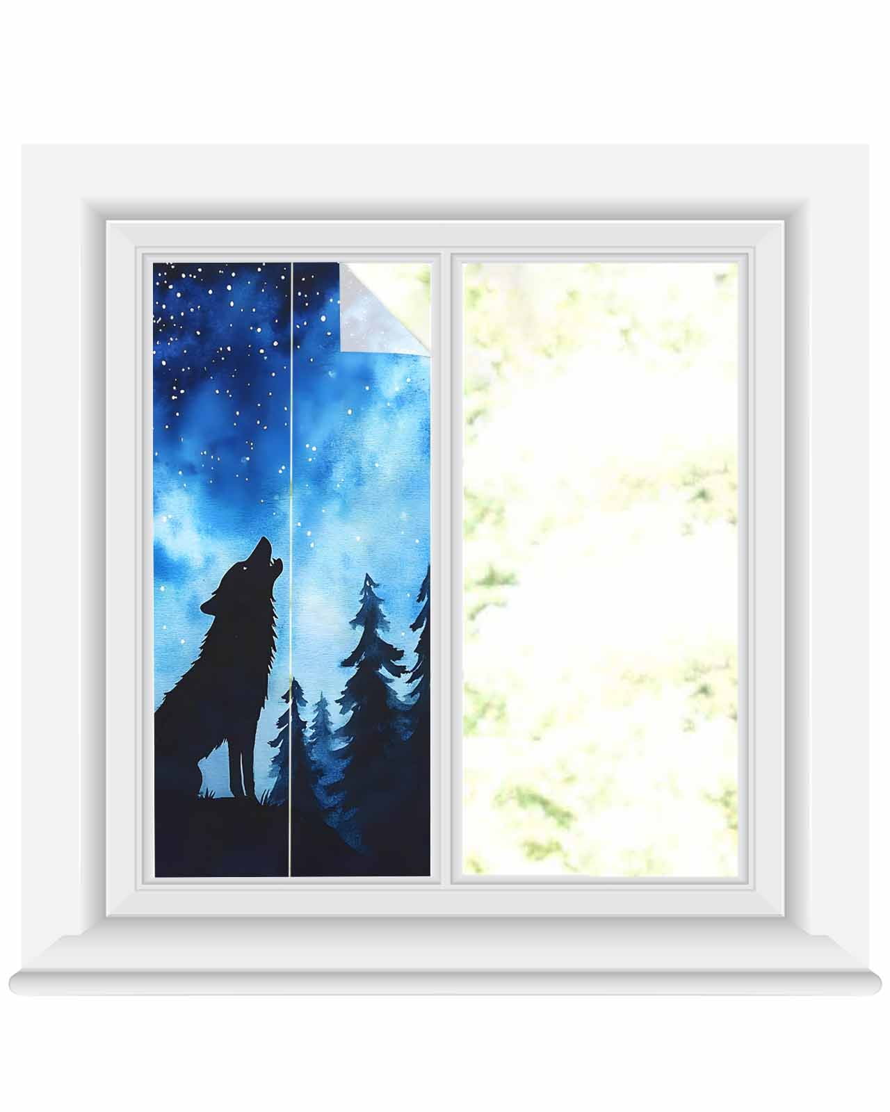 Window Privacy Film Black Wolf Silhouette Stained Glass Window Film ...