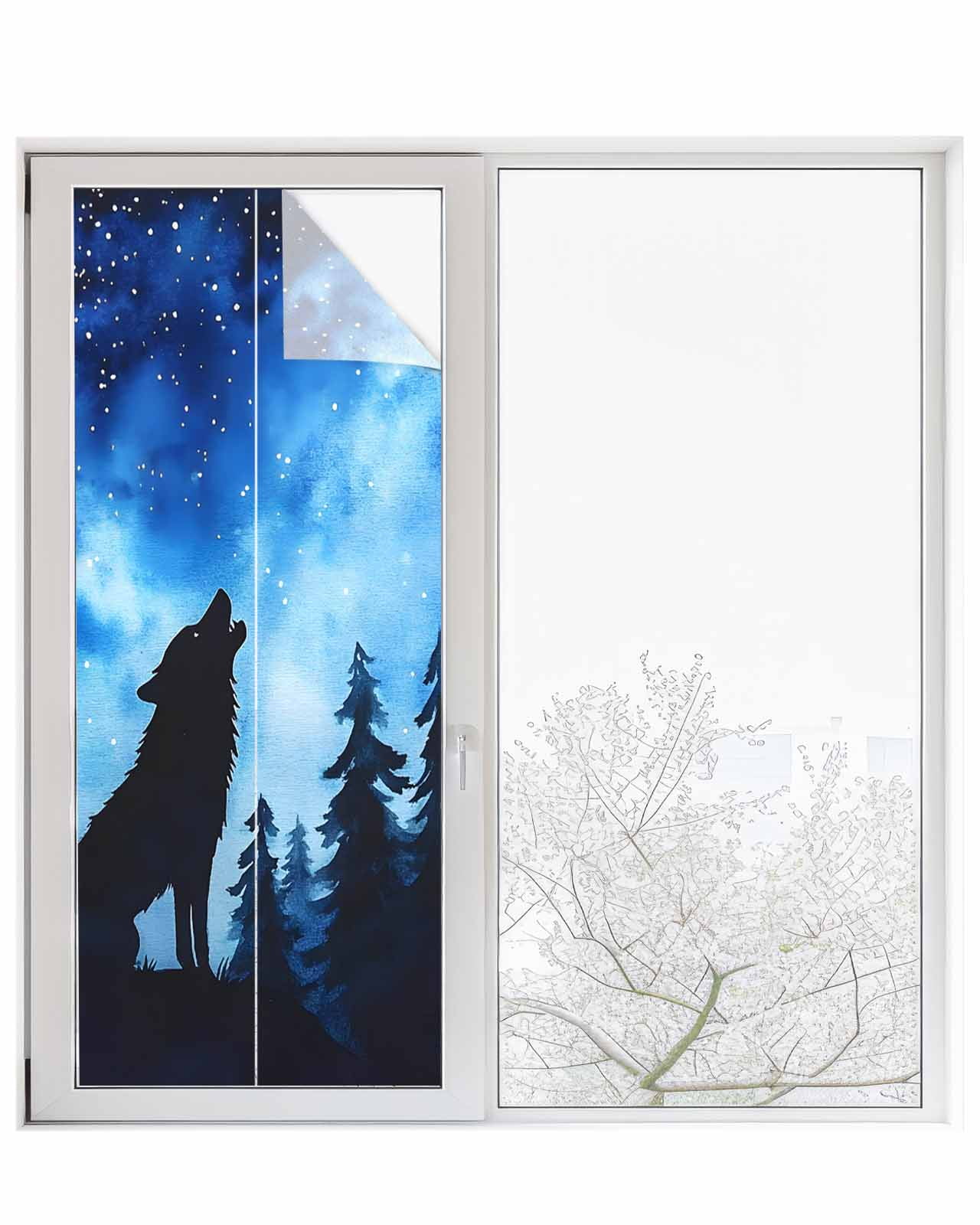 Window Privacy Film Black Wolf Silhouette Stained Glass Window Film ...