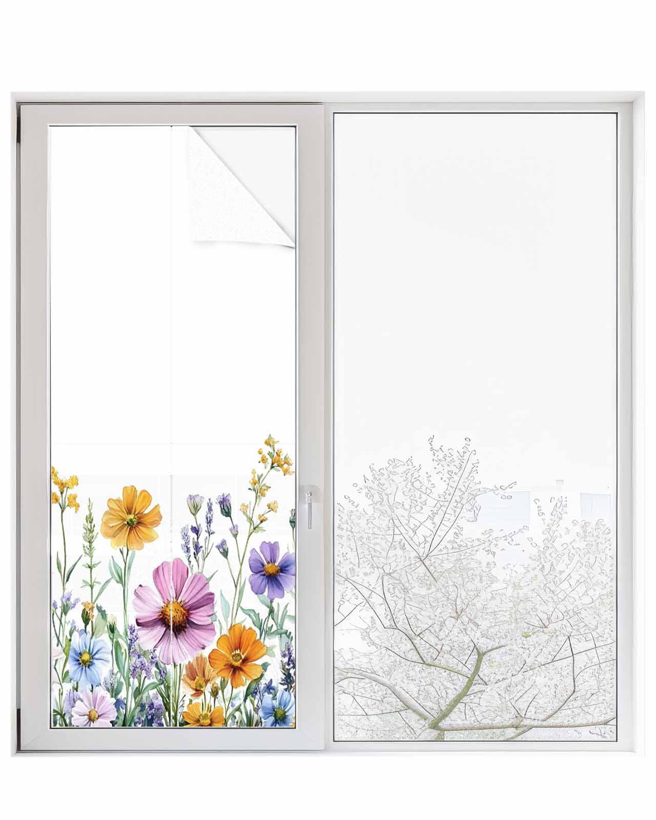 Window Privacy Film Blossom Wildflowers Stained Glass Window Film ...