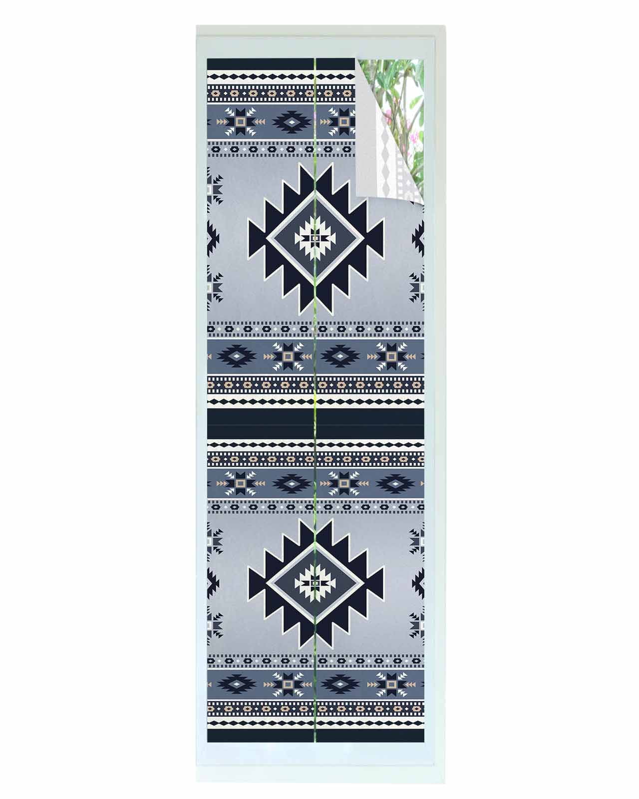 Window Privacy Film Blue Aztec Stained Glass Window Film Decorative Sun ...