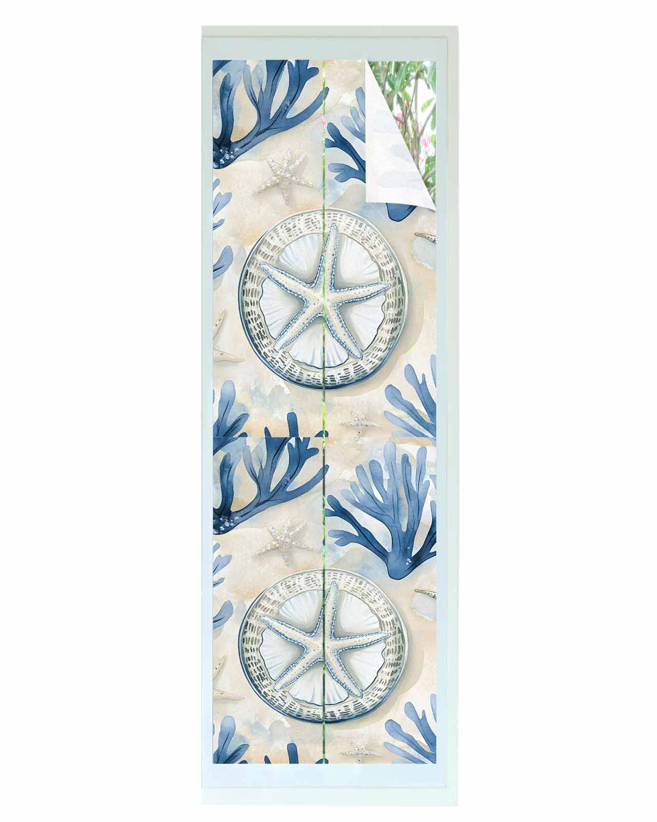 Window Privacy Film Blue Beach Coastal Stained Glass Window Film ...