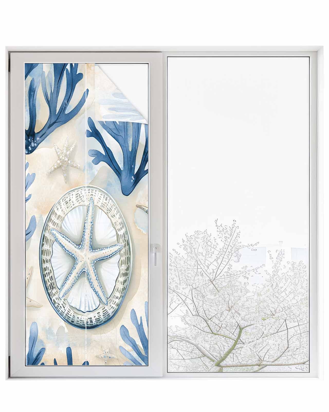 Window Privacy Film Blue Beach Coastal Stained Glass Window Film ...