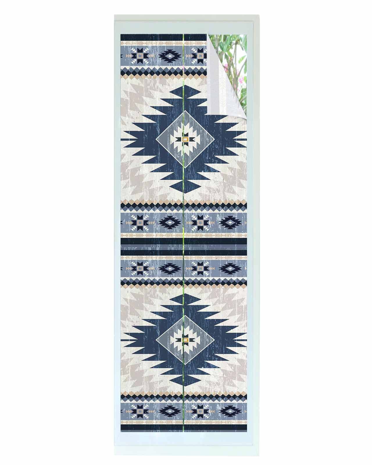 Window Privacy Film Blue Beige Boho Stained Glass Window Film ...