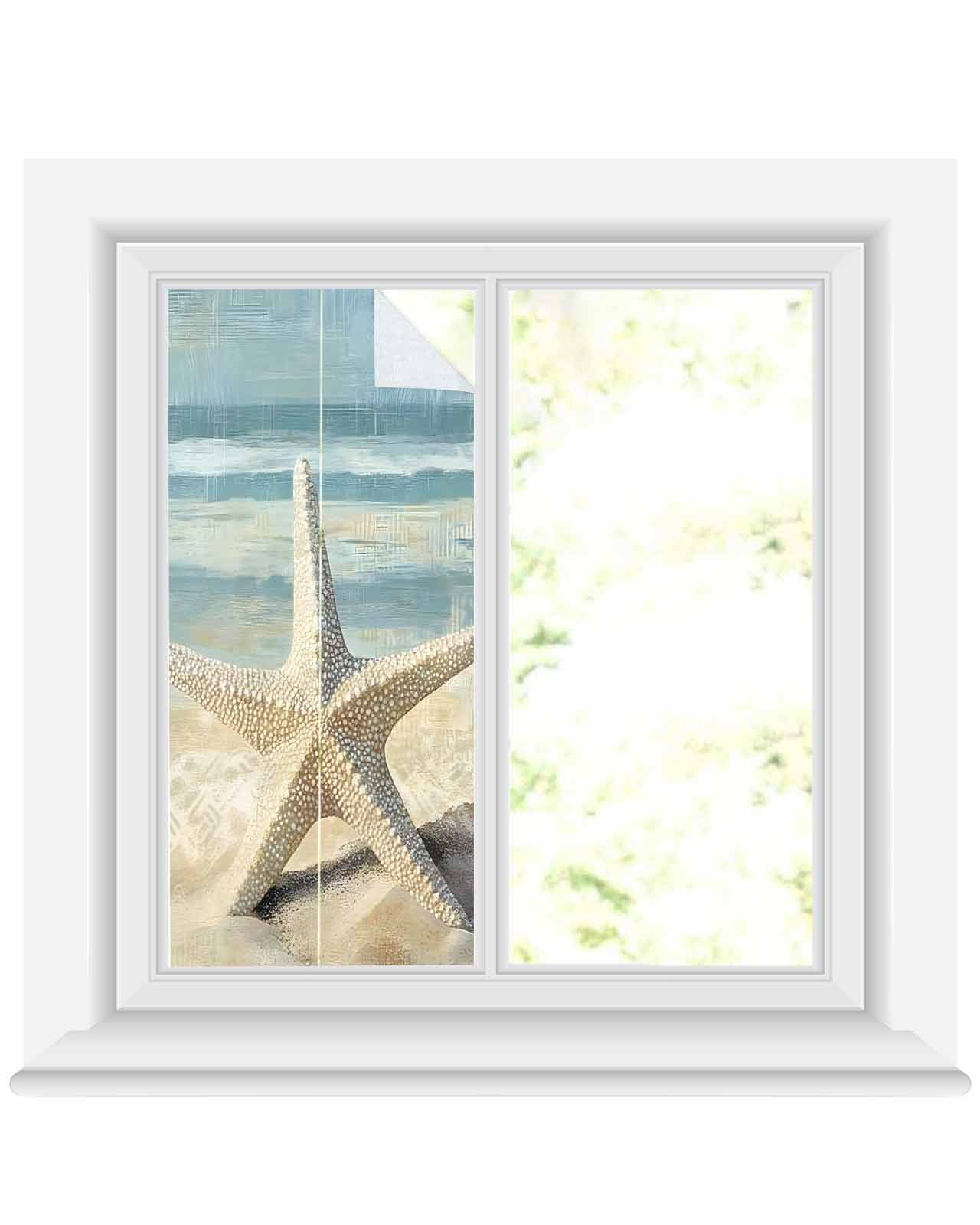 Window Privacy Film Blue Beige Coastal Beach Stained Glass Window Film ...