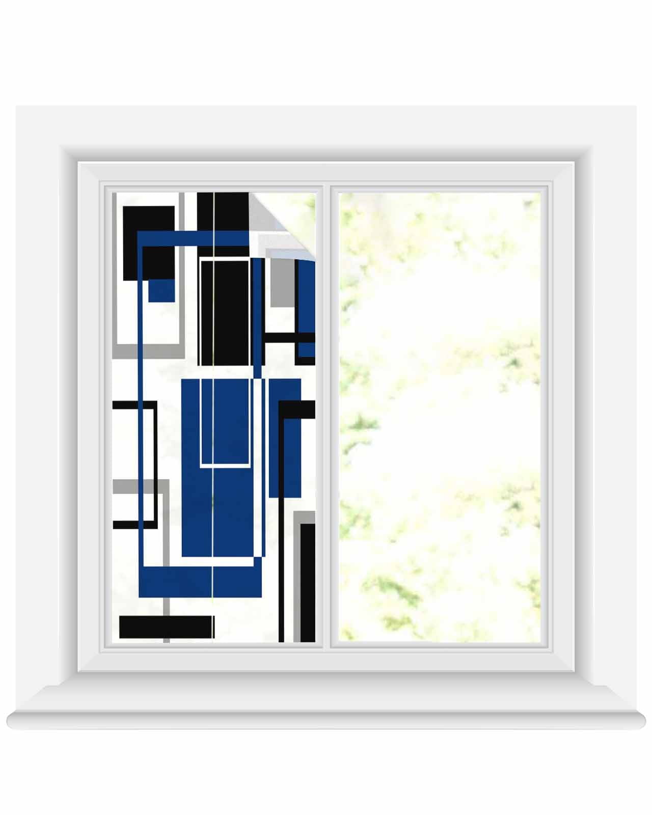 Window Privacy Film Blue Black Geometric Stained Glass Window Film ...