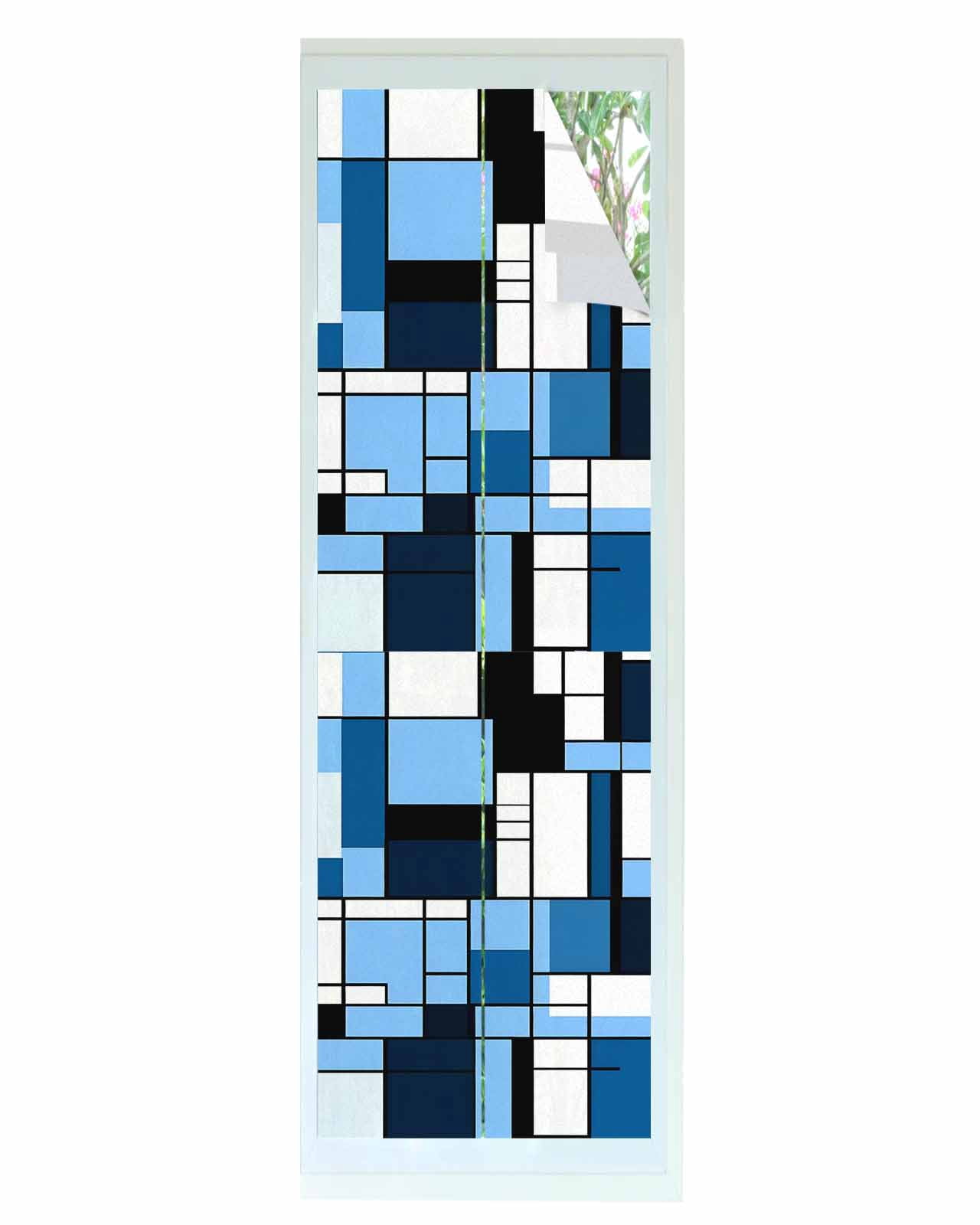 Window Privacy Film Blue Black Geometric Stained Glass Window Film ...
