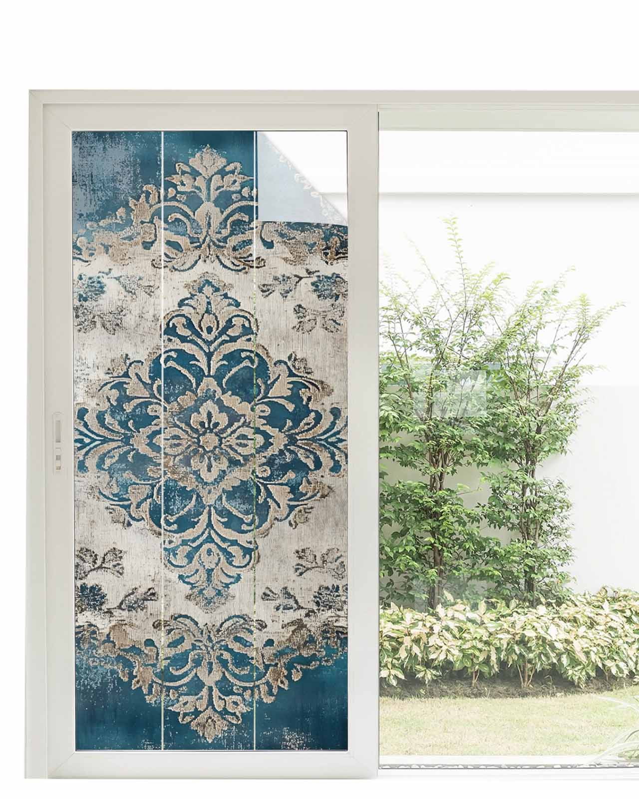 Window Privacy Film Blue Boho Floral Stained Glass Window Film ...