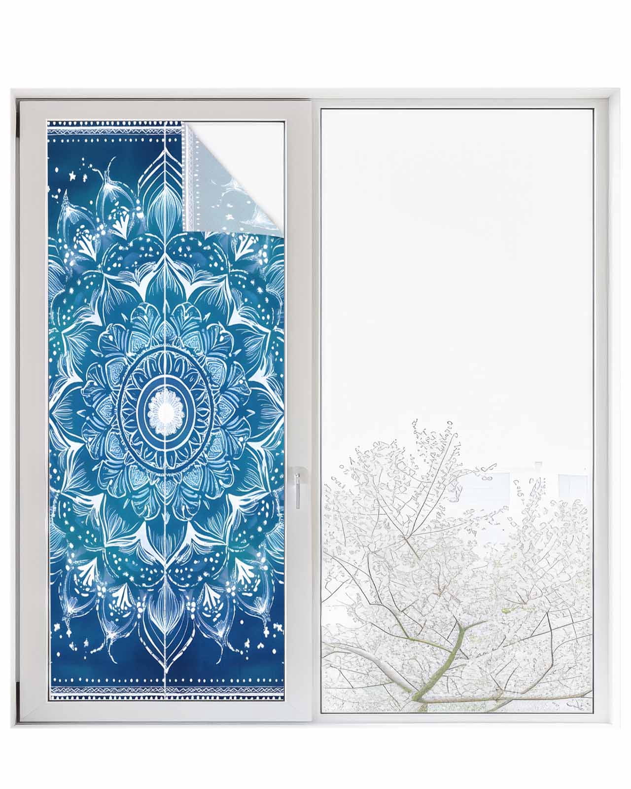 Window Privacy Film Blue Boho Flowers Stained Glass Window Film ...