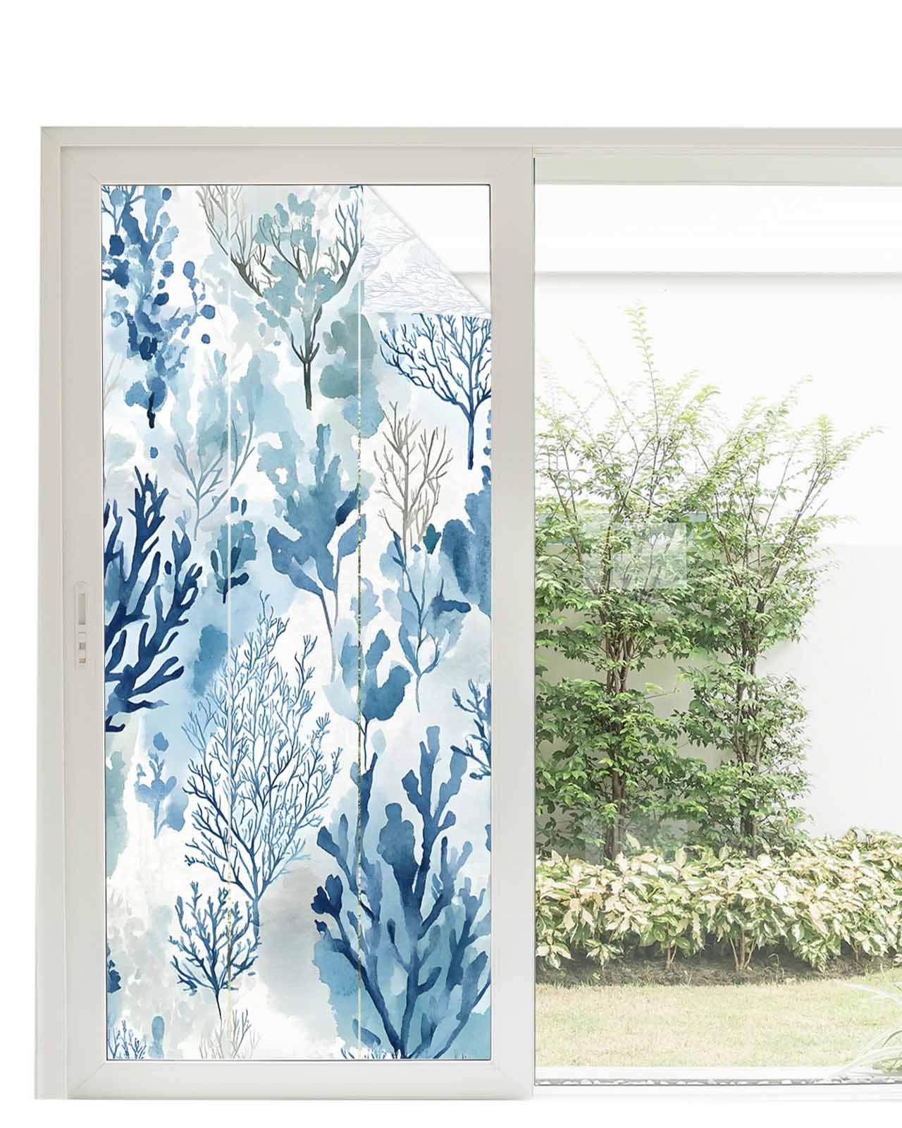 Window Privacy Film Blue Botanical Stained Glass Window Film Decorative ...