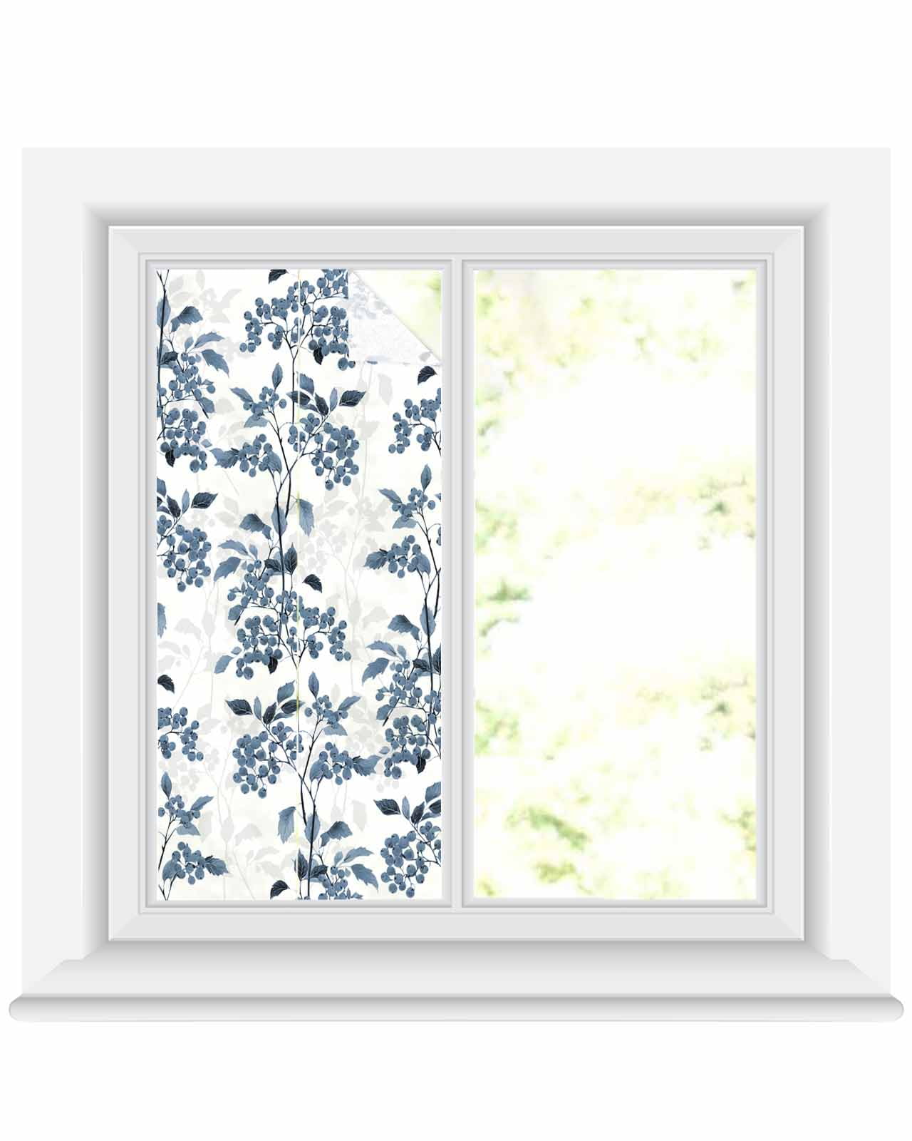 Window Privacy Film Blue Botanical Stained Glass Window Film Decorative ...