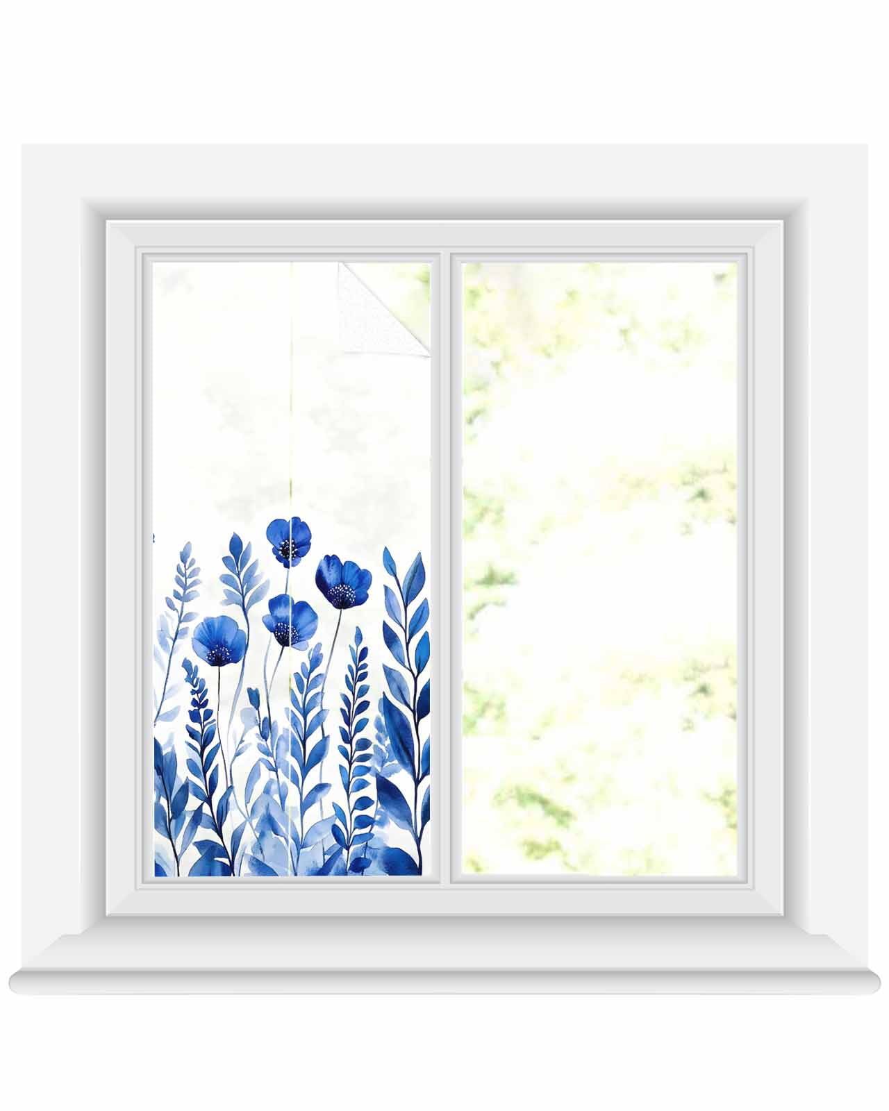 Window Privacy Film Blue Botanical Stained Glass Window Film Decorative ...
