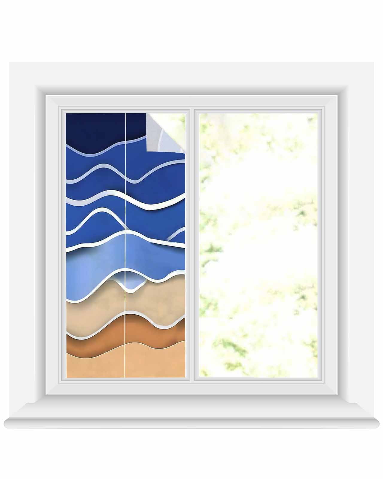 Window Privacy Film Blue Brown Beach Stained Glass Window Film ...