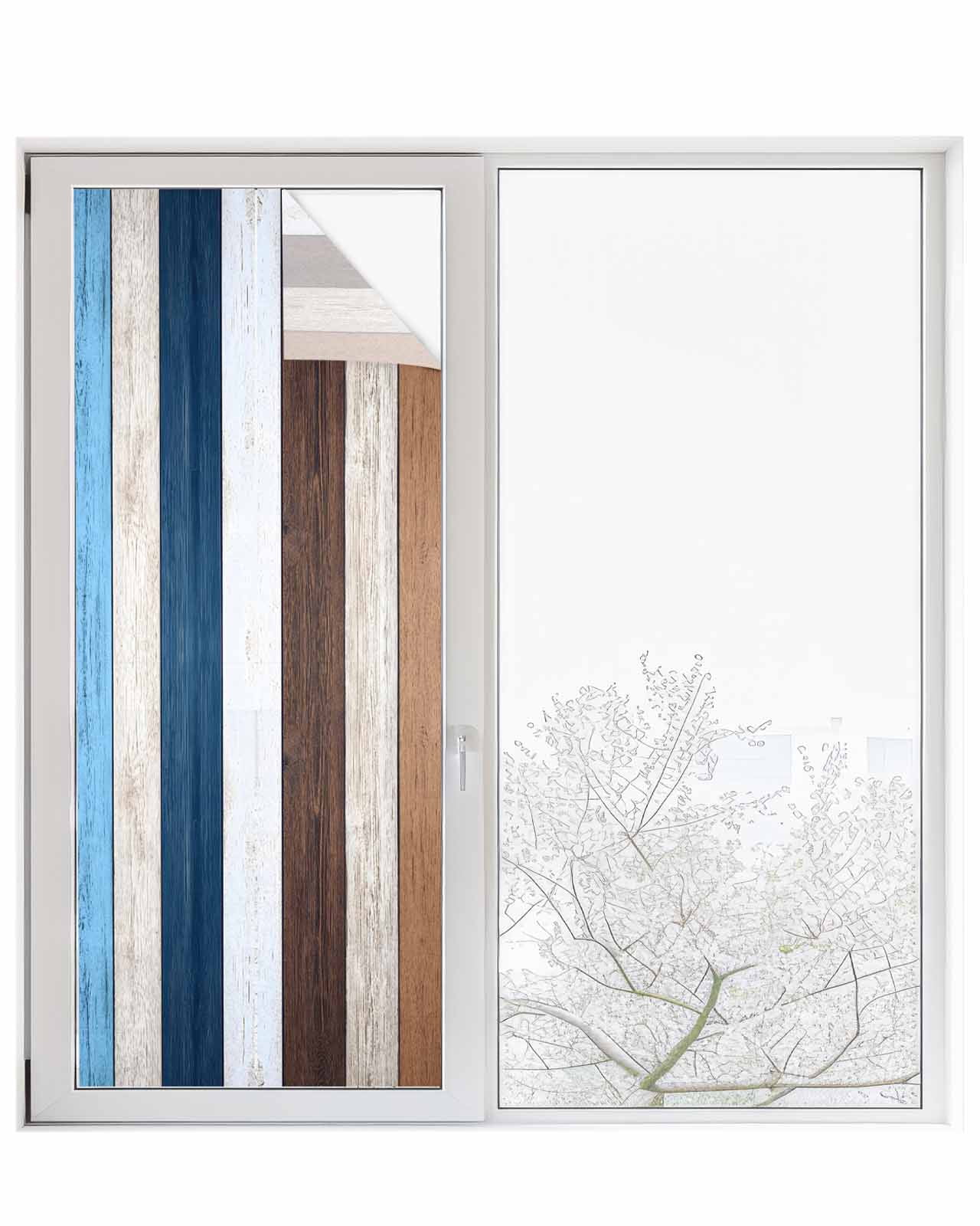 Window Privacy Film Blue Brown Farmhouse Stained Glass Window Film Decorative Sun Block Window ...