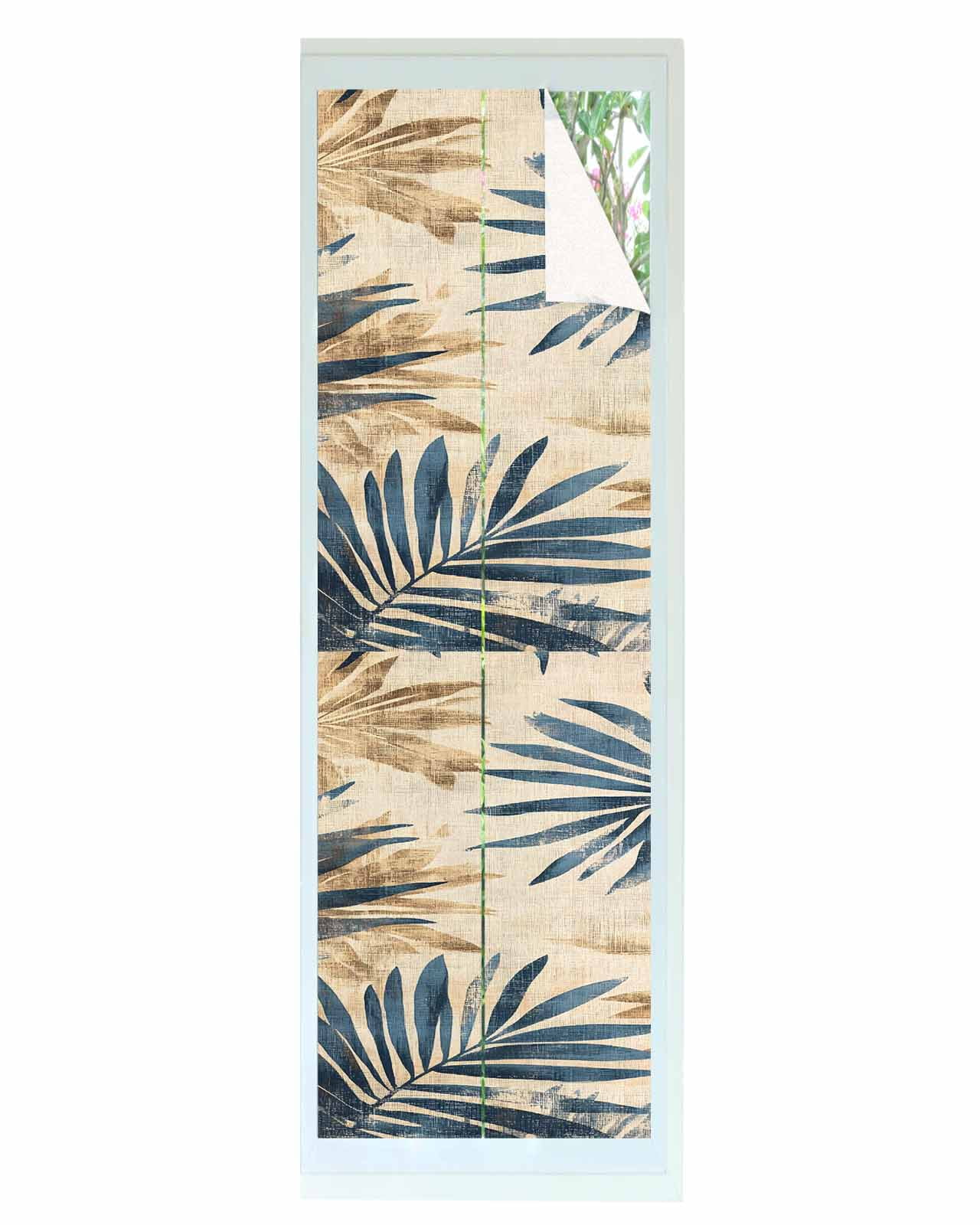 Window Privacy Film Blue Brown Palm Leaf Stained Glass Window Film ...