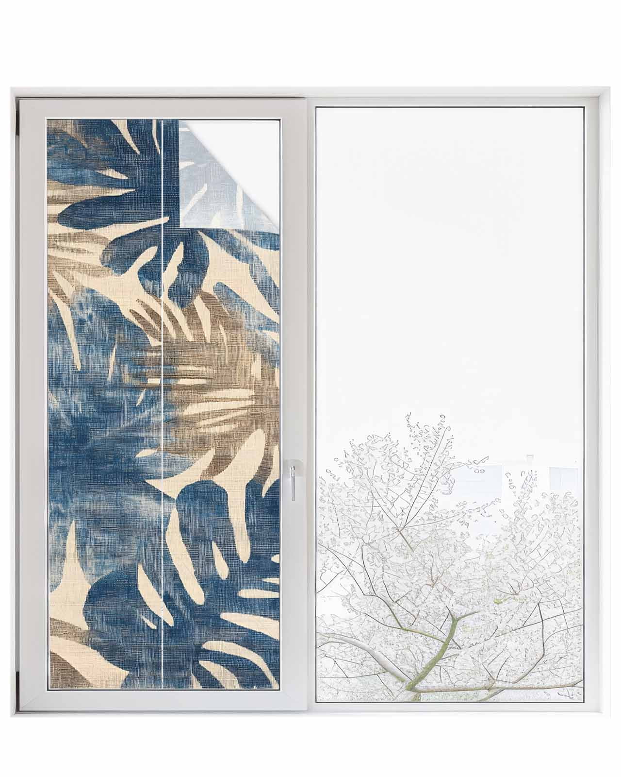 Window Privacy Film Blue Brown Palm Leaf Stained Glass Window Film ...