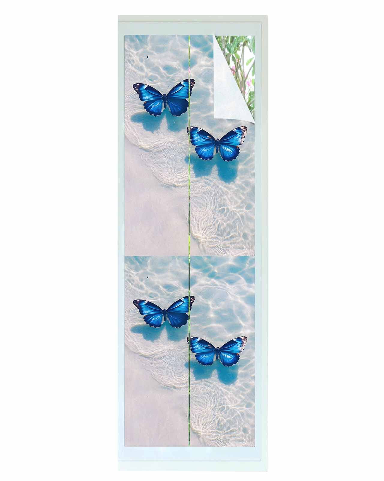 Window Privacy Film Blue Butterfly Coastal Stained Glass Window Film ...
