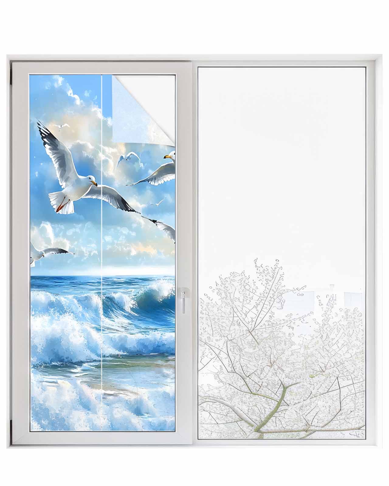 Window Privacy Film Blue Coastal Birds Stained Glass Window Film ...