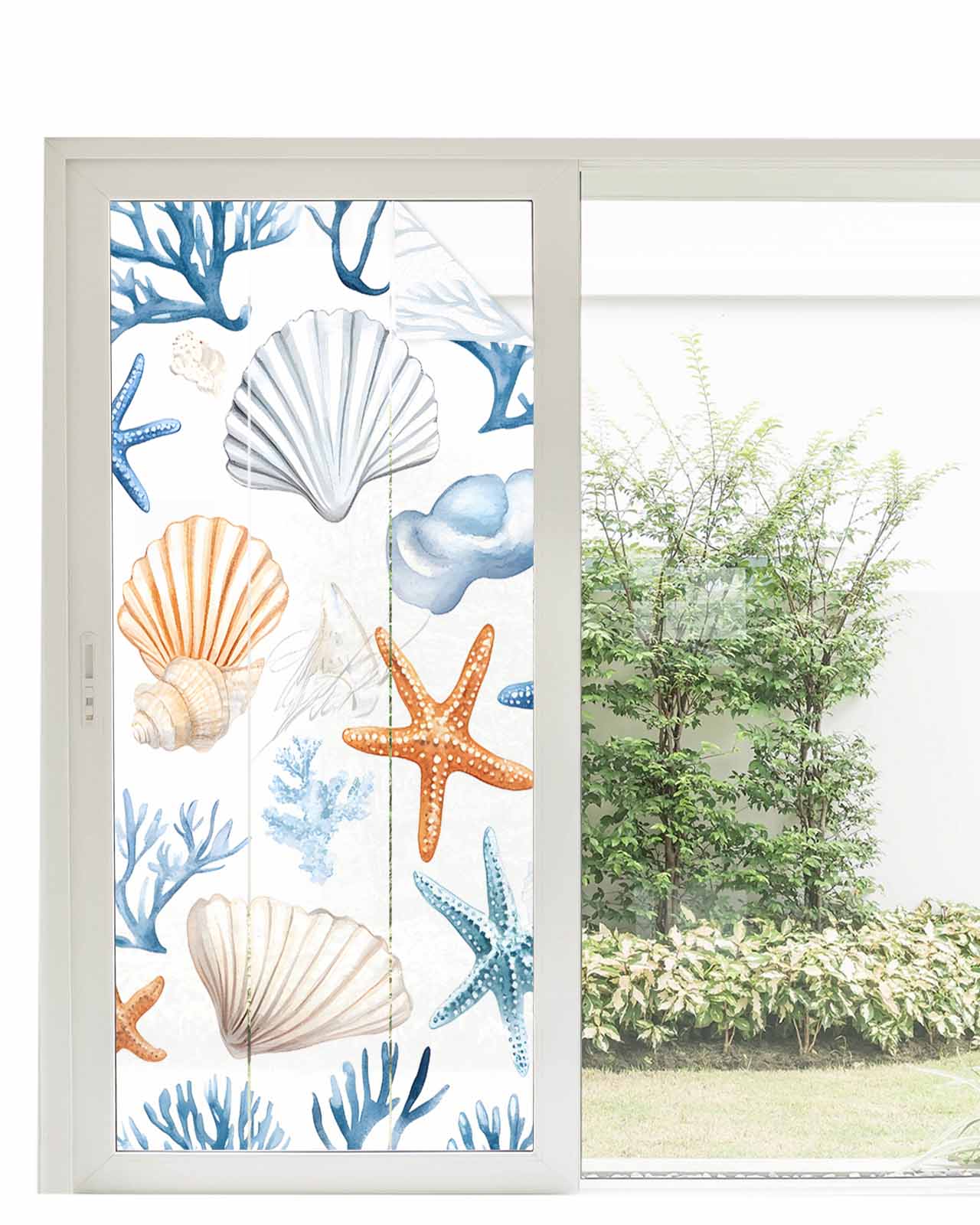 Window Privacy Film Blue Coastal Coral Stained Glass Window Film ...