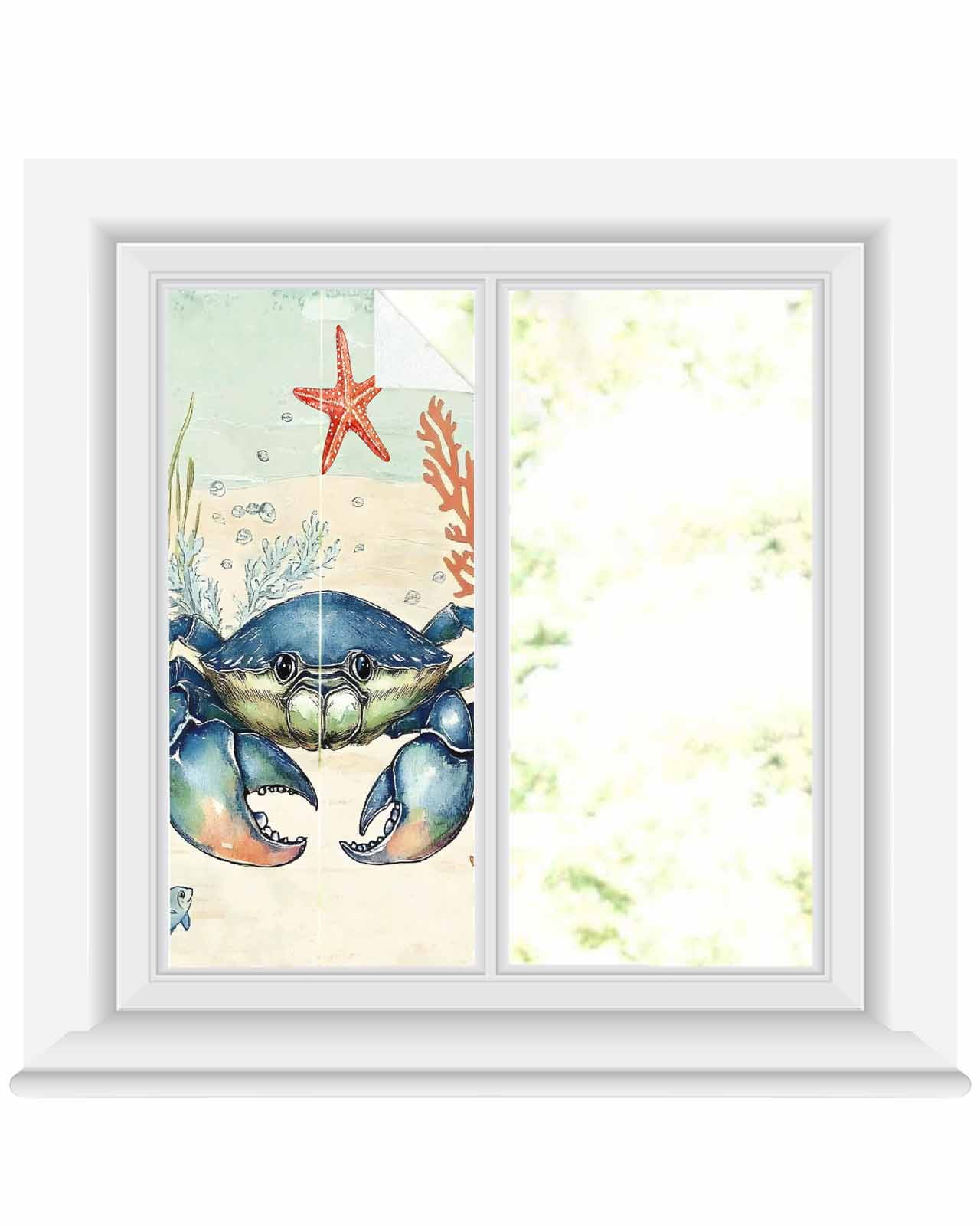 Window Privacy Film Blue Coastal Crab Stained Glass Window Film ...