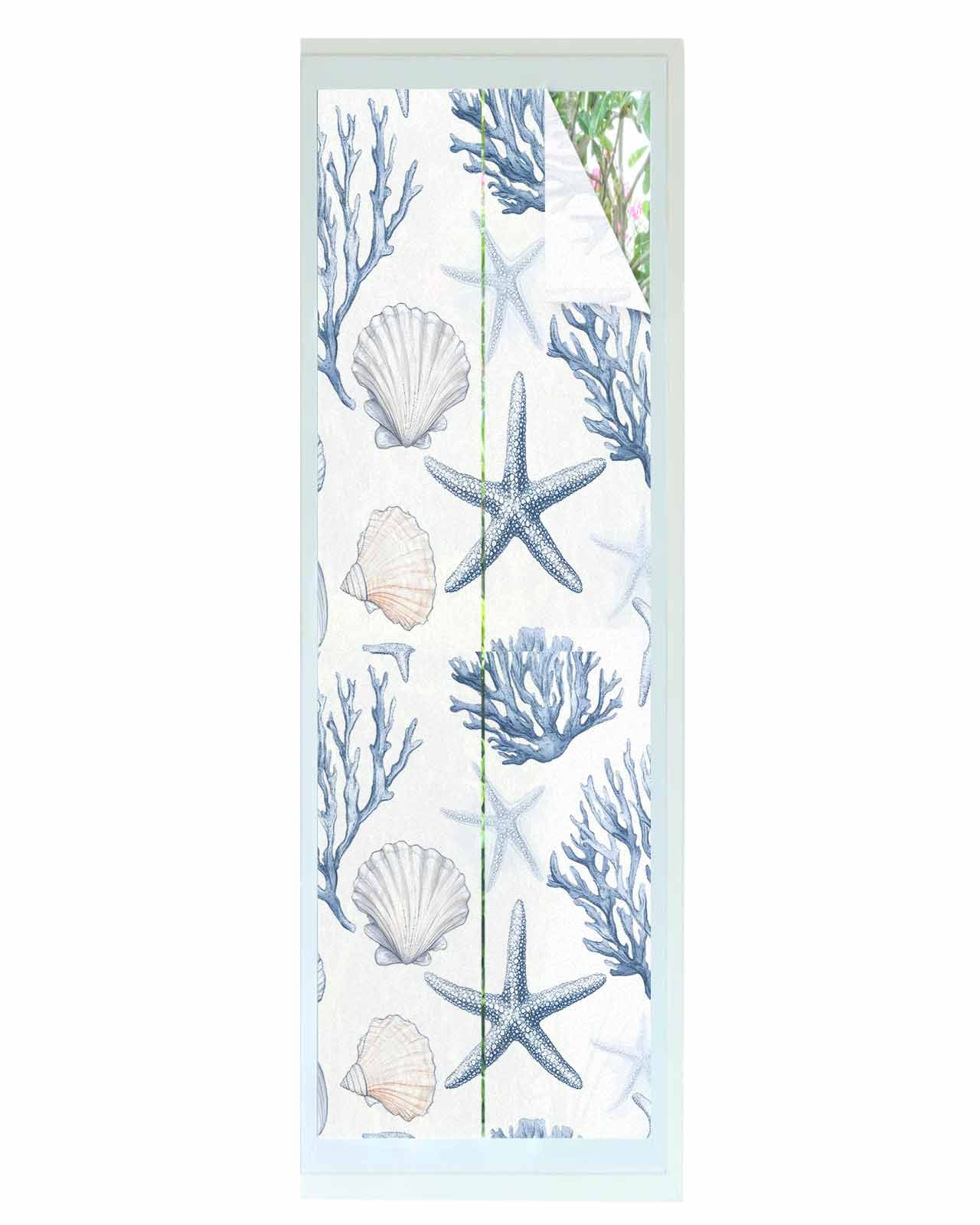 Window Privacy Film Blue Coastal Nautical Stained Glass Window Film ...