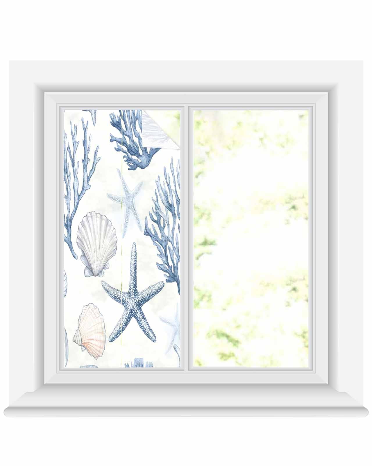 Window Privacy Film Blue Coastal Nautical Stained Glass Window Film ...