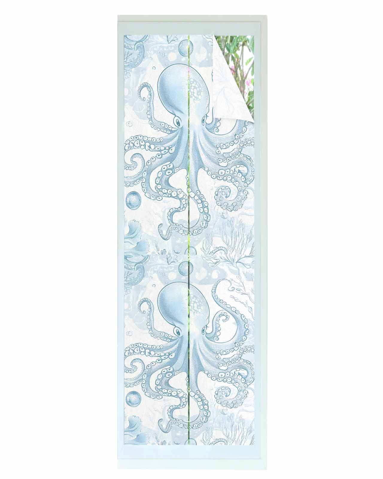 Window Privacy Film Blue Coastal Octopus Stained Glass Window Film ...