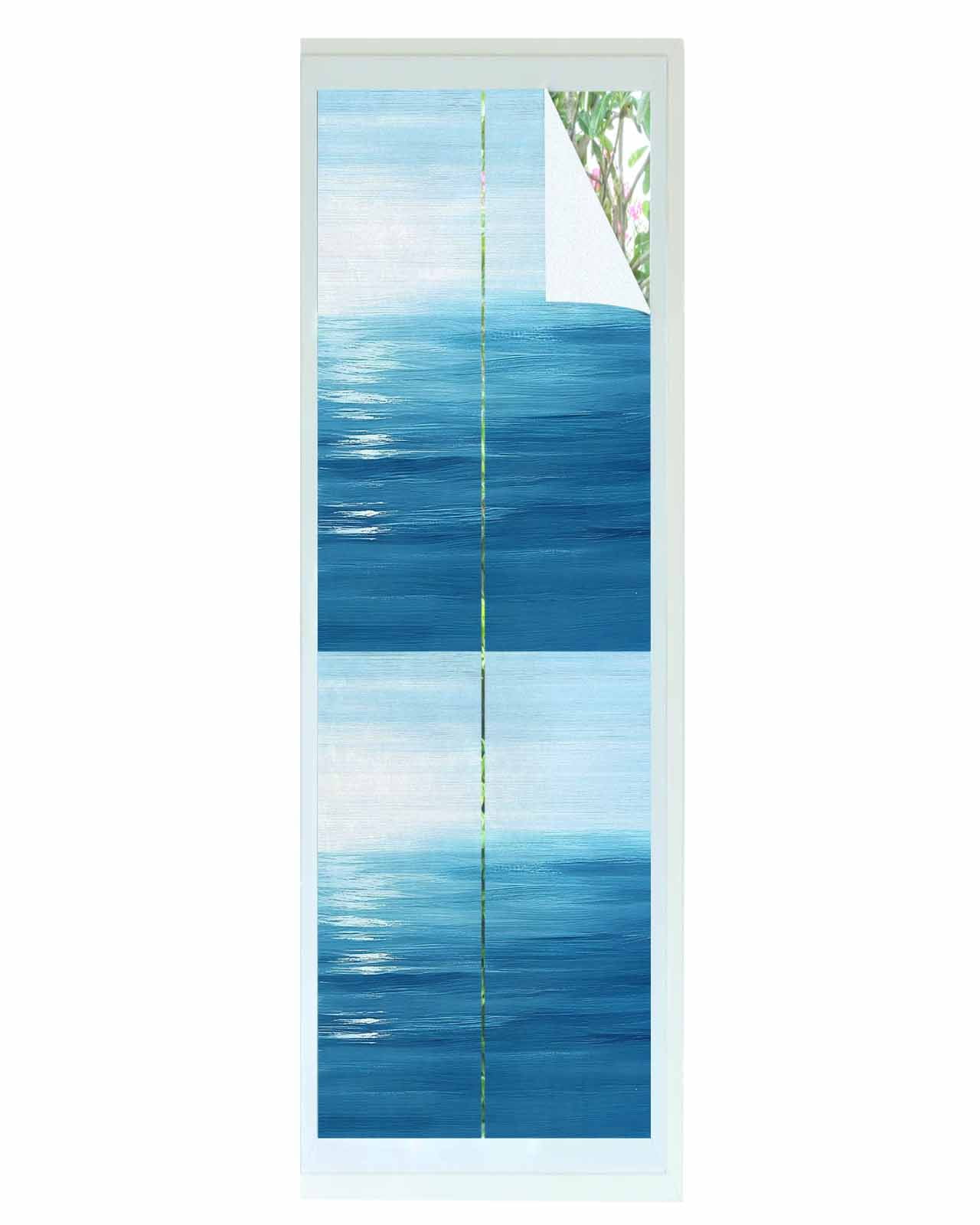 Window Privacy Film Blue Coastal Stained Glass Window Film Decorative ...